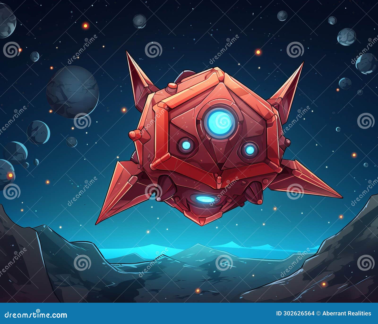 An Illustration of a Space Ship Floating in the Sky Stock Illustration ...