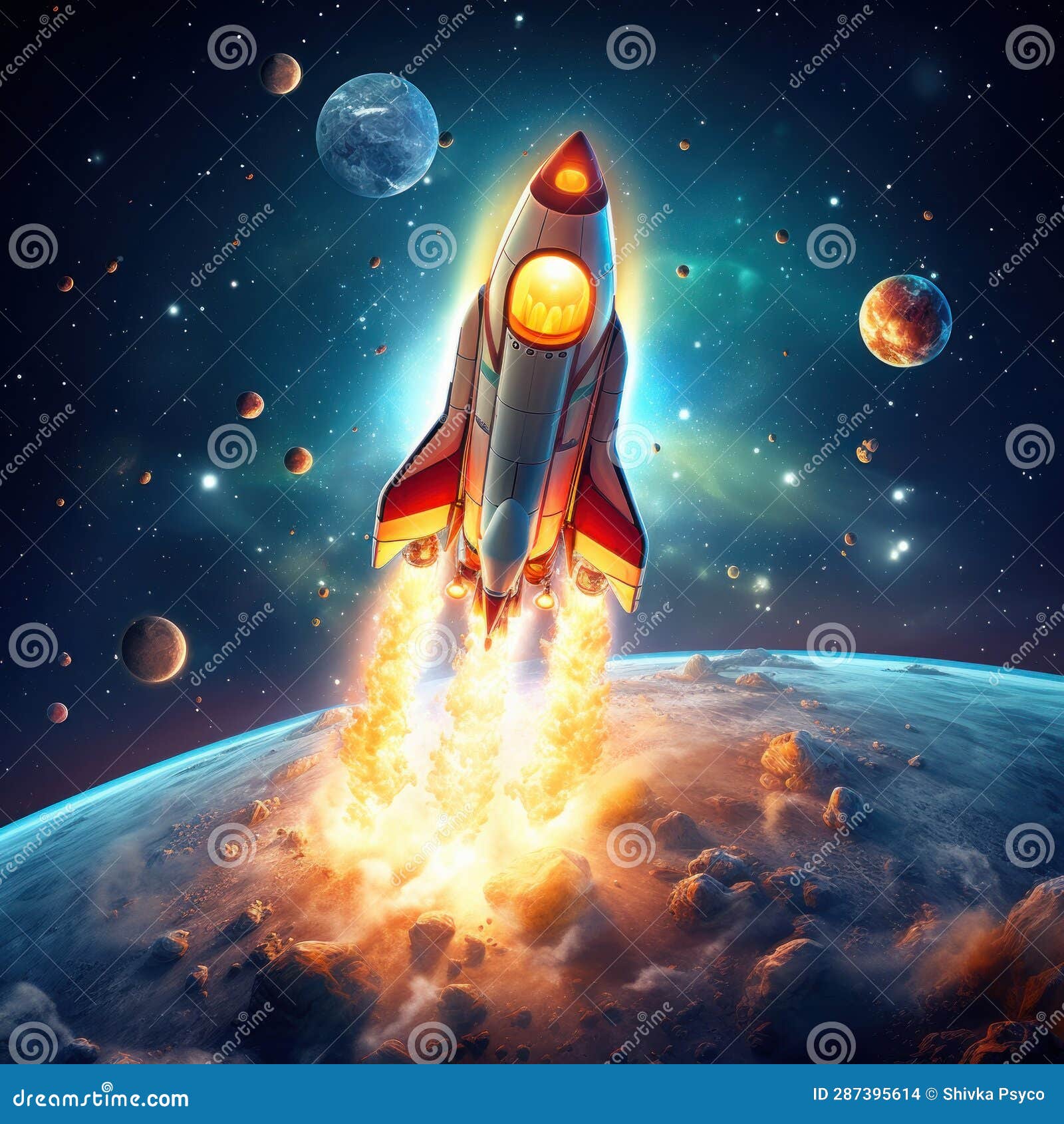 Illustration of Spaceship Going in the Space Generative AI Stock ...