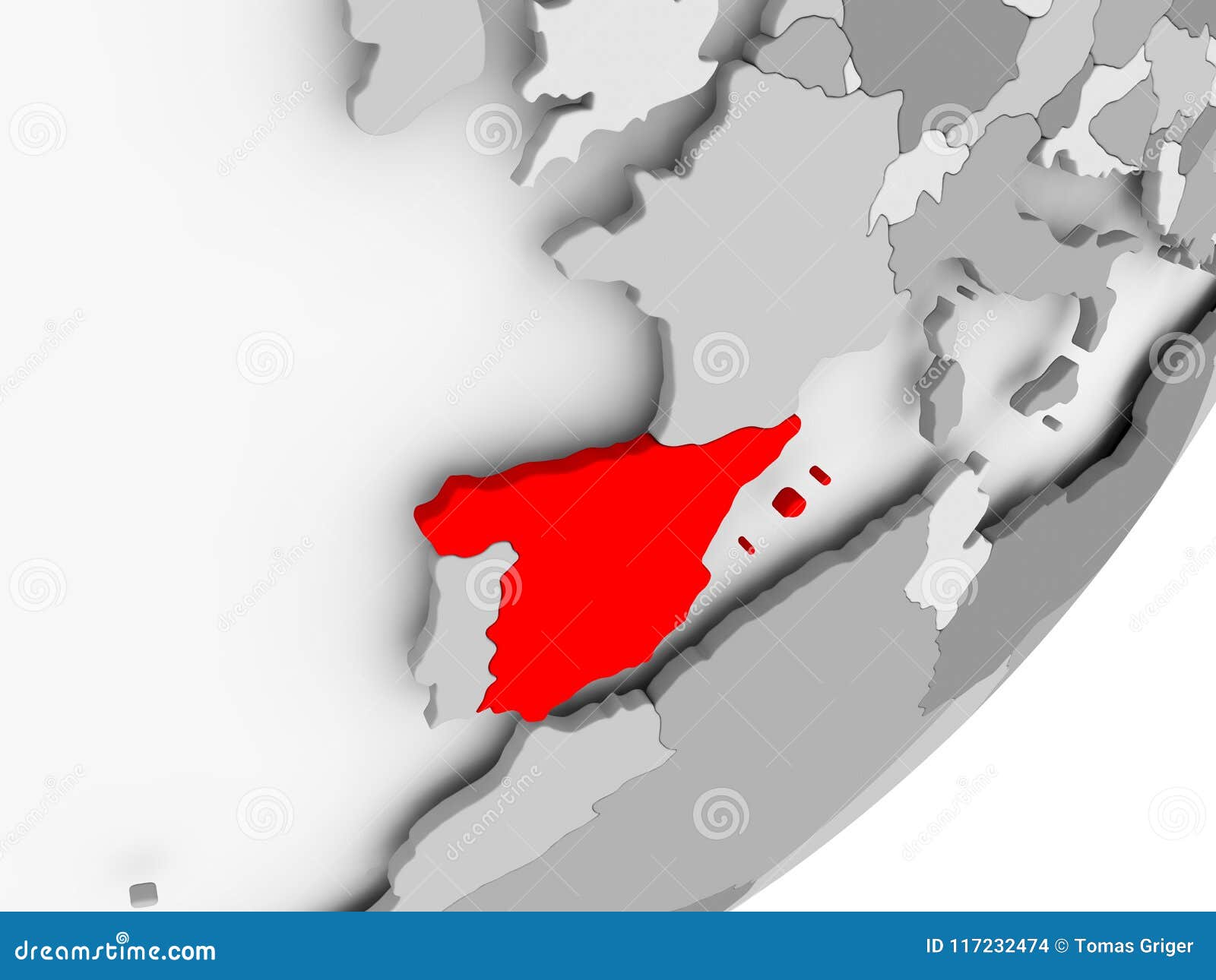 Spain in red on grey map stock illustration. Illustration of political ...