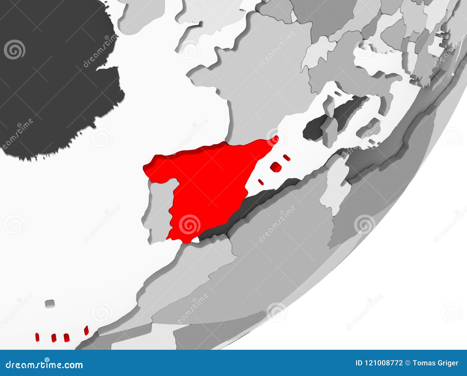 Spain in red on grey map stock illustration. Illustration of globe ...