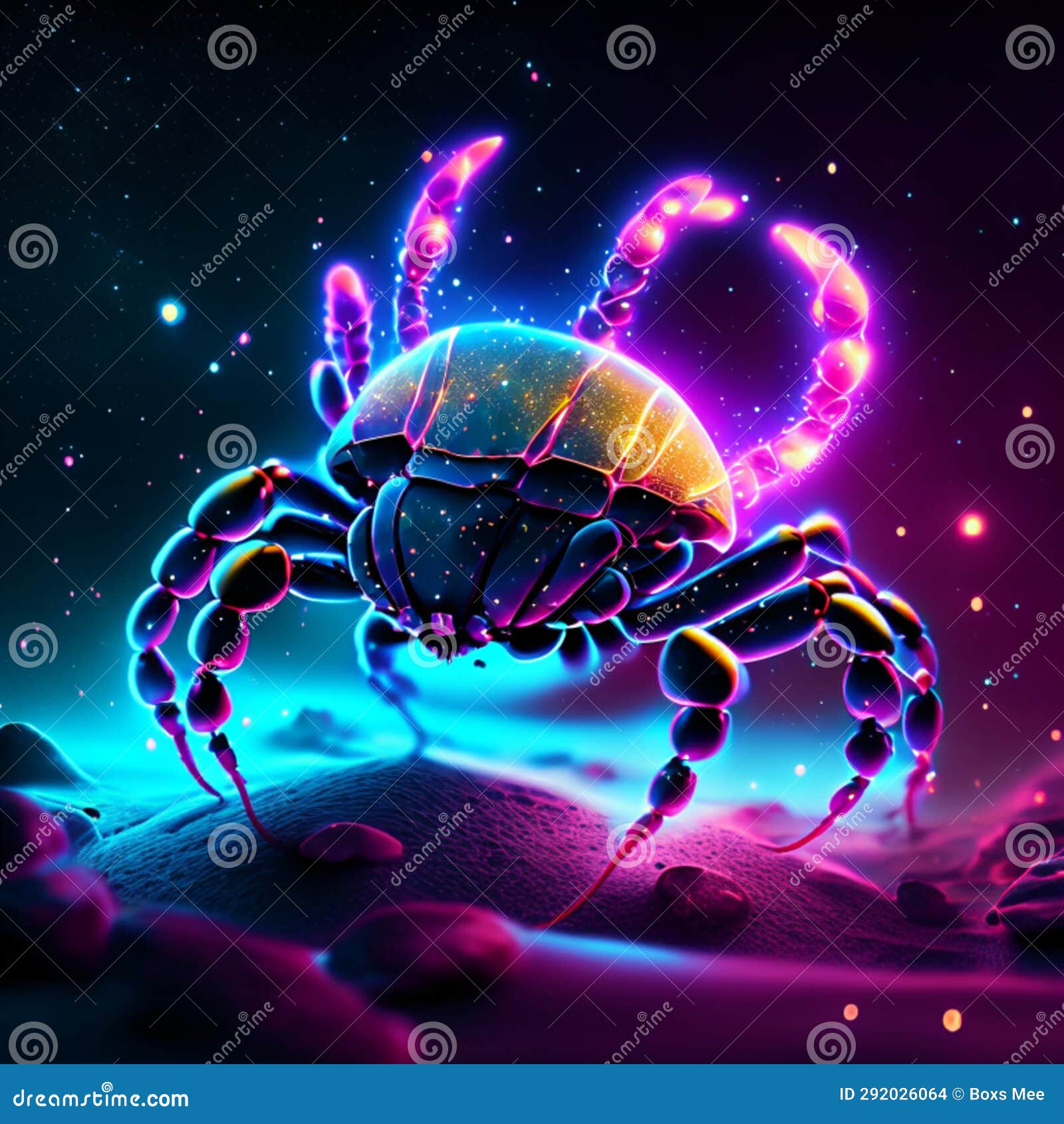 Illustration of a Spider in Neon Light. 3d Rendering Stock Illustration ...