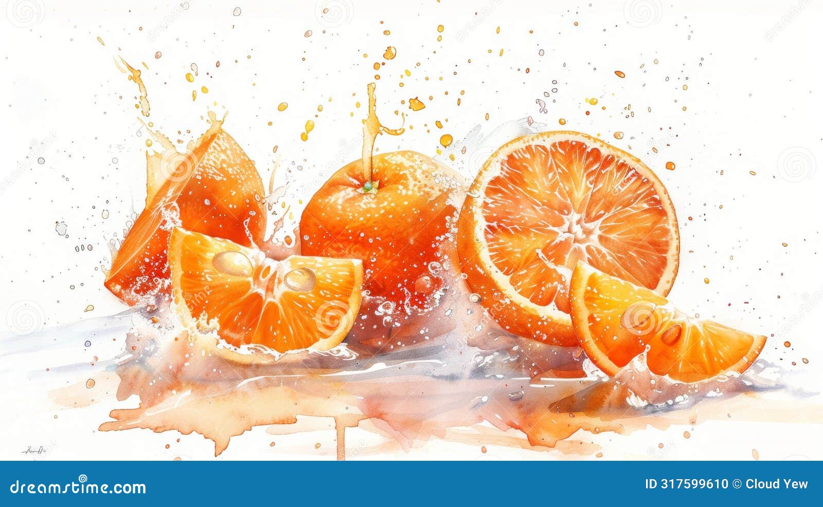 Illustration of Spinning Oranges in a Refreshing Watercolor Technique ...