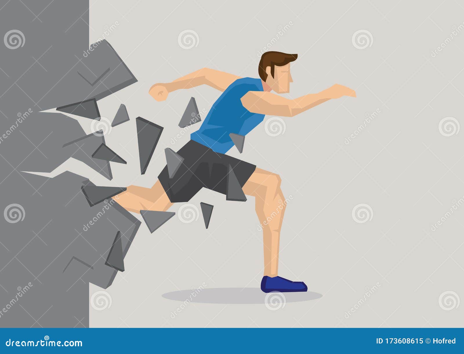 Illustration of a Sport Man Breaking through the Wall. Breakthrough ...