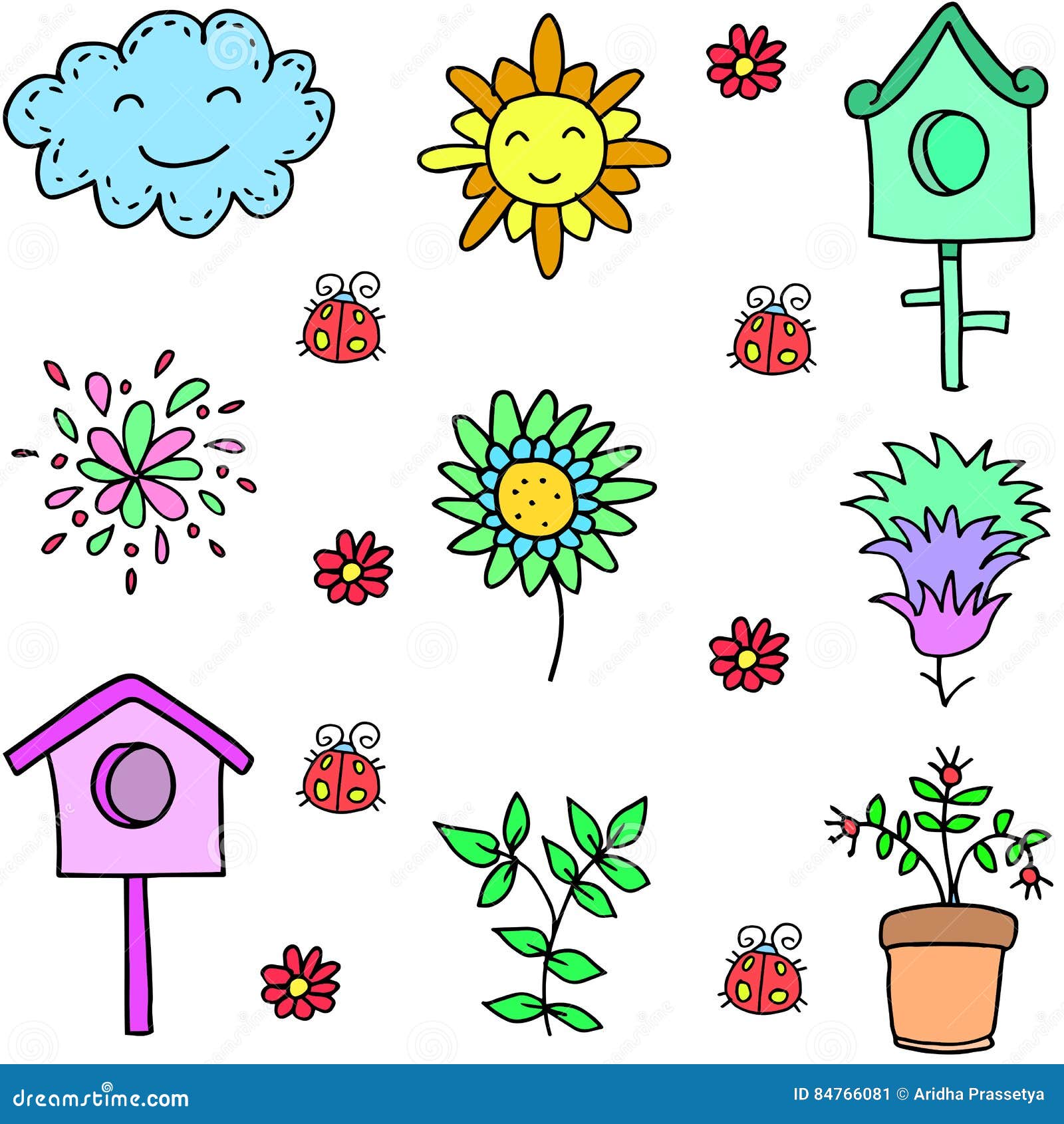 Illustration of Spring Colorful Doodles Stock Vector - Illustration of ...