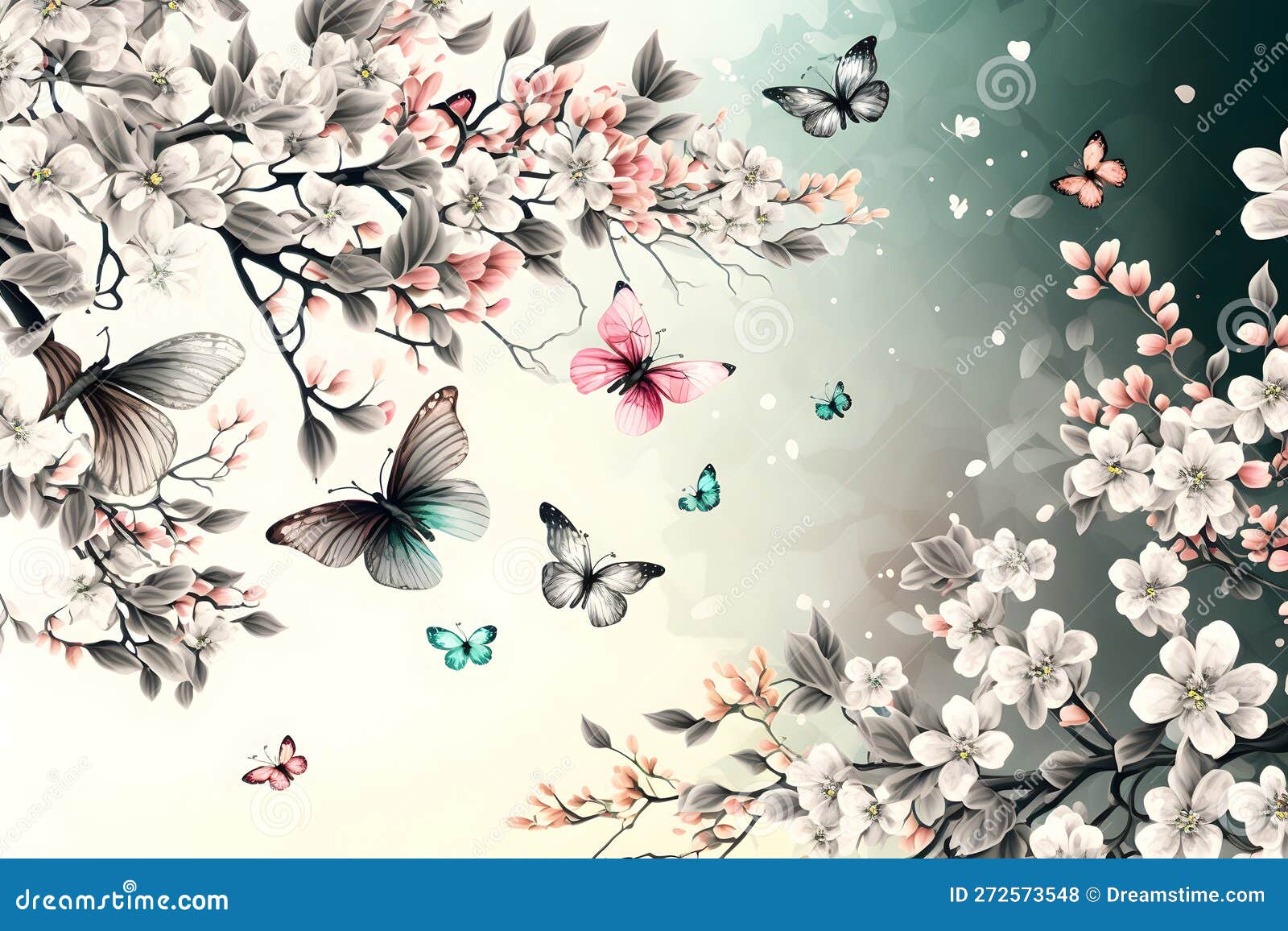 Illustration of Spring Flowers with Butterflies, Generative AI Stock ...
