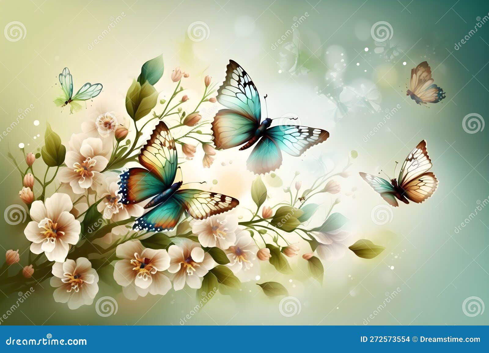 Illustration of Spring Pink Flowers with Butterflies, Generative AI ...