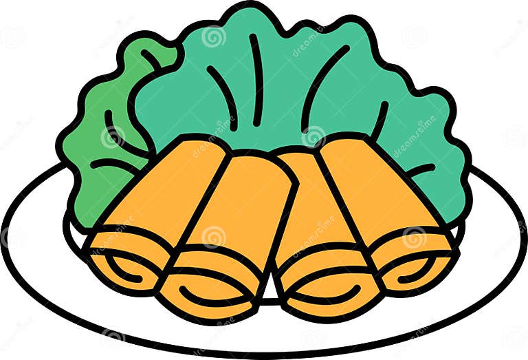 Illustration of Spring Rolls in Line Art Style Stock Vector ...