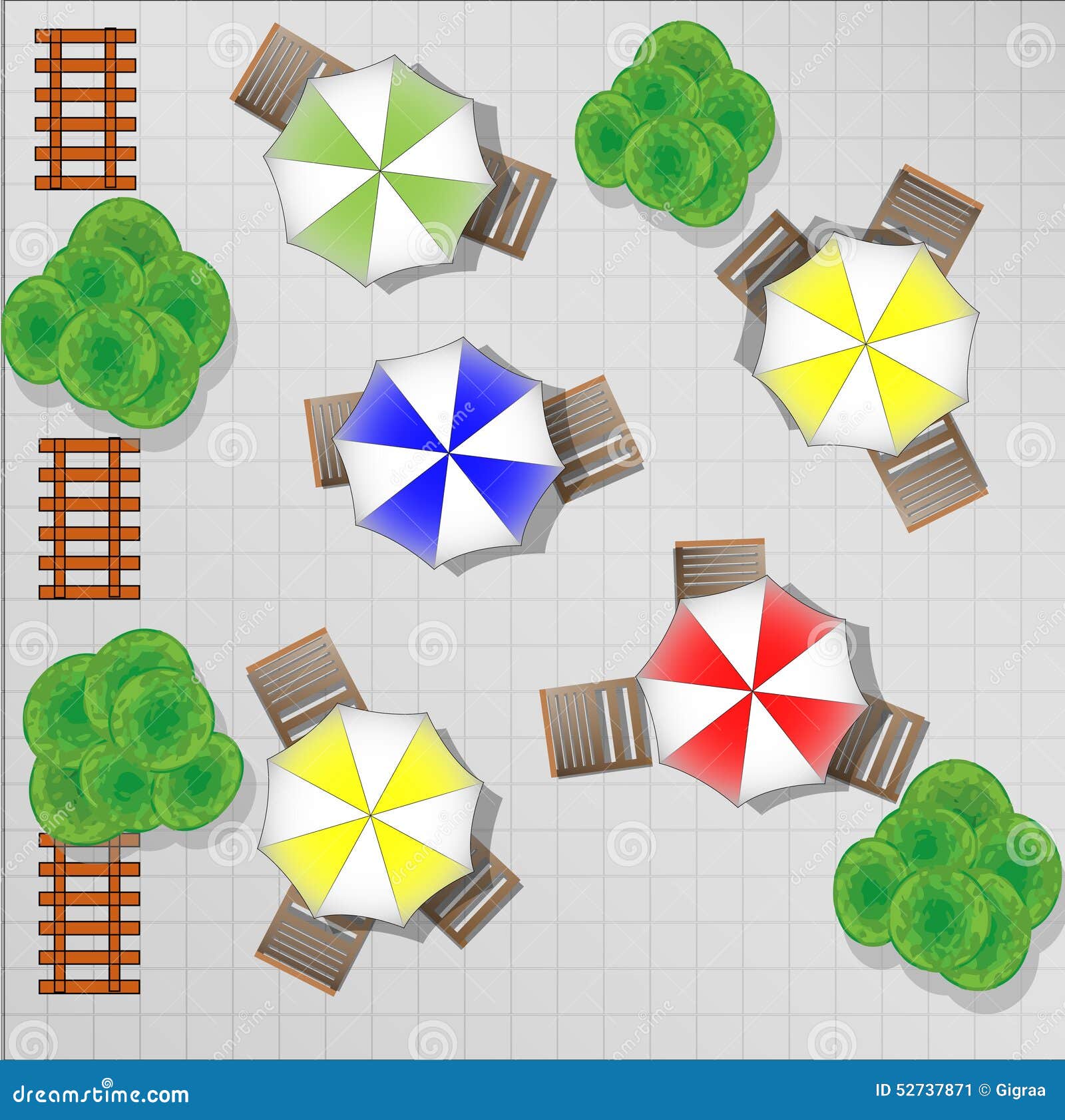 Illustration of Square with Chairs and Parasols Stock Vector ...