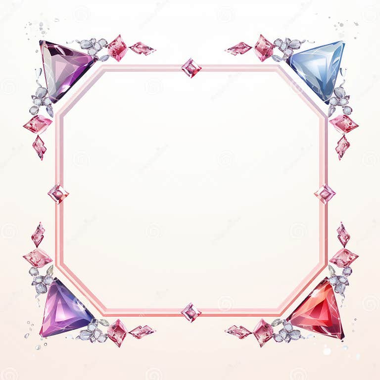 An Illustration of a Square Frame with Diamonds and Crystals Stock Illustration - Illustration ...