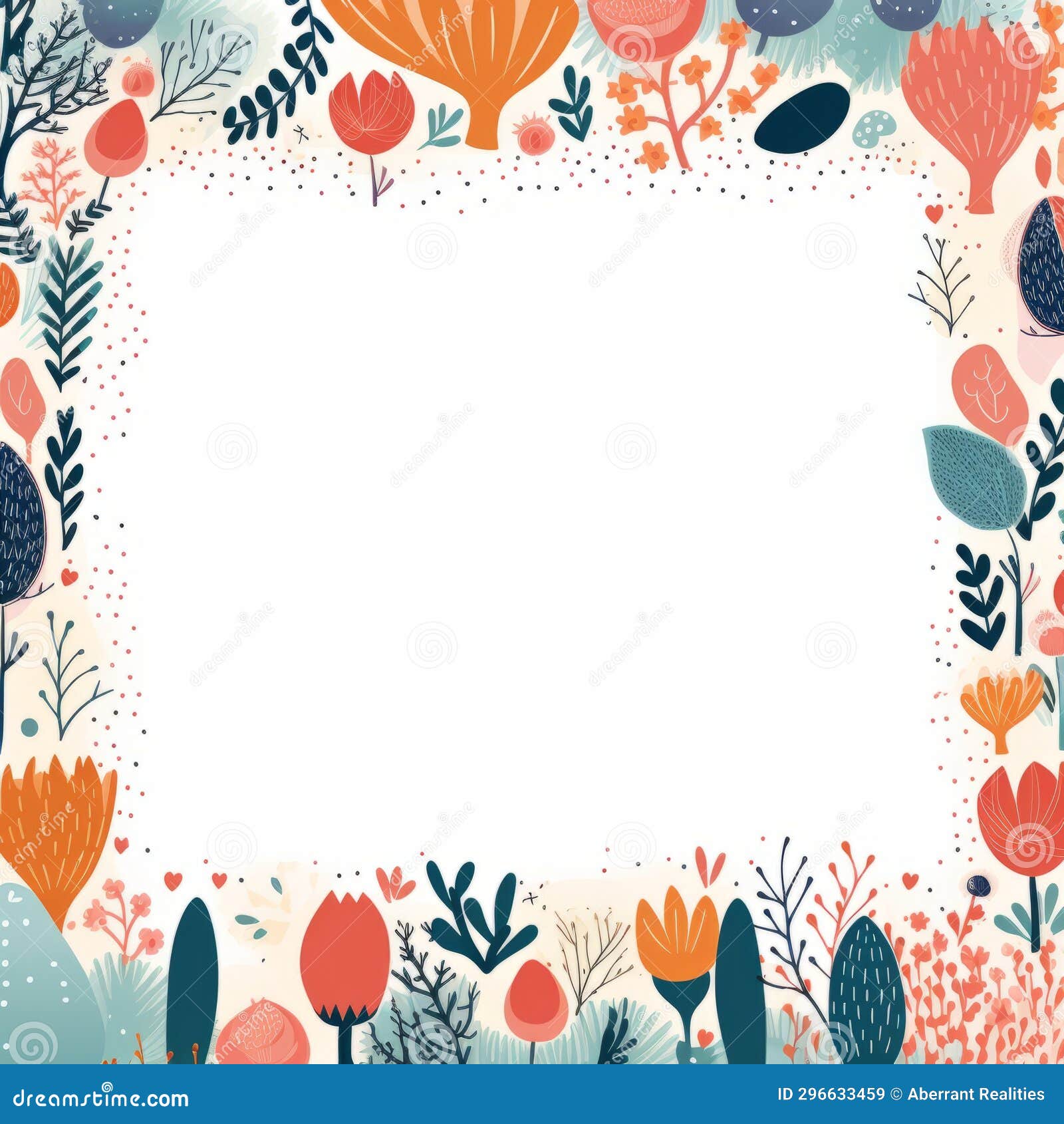 An Illustration of a Square Frame with Flowers and Leaves Stock ...