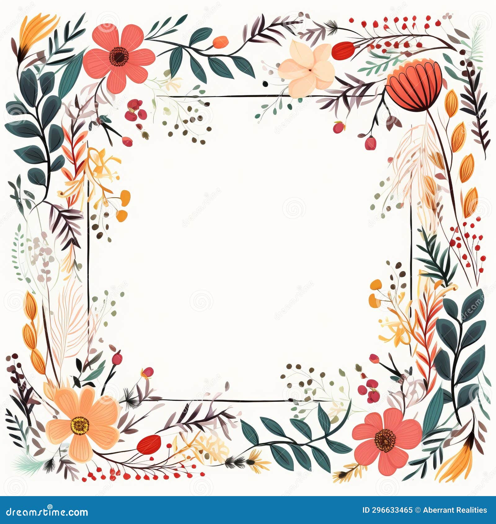 An Illustration of a Square Frame with Flowers and Leaves Stock ...