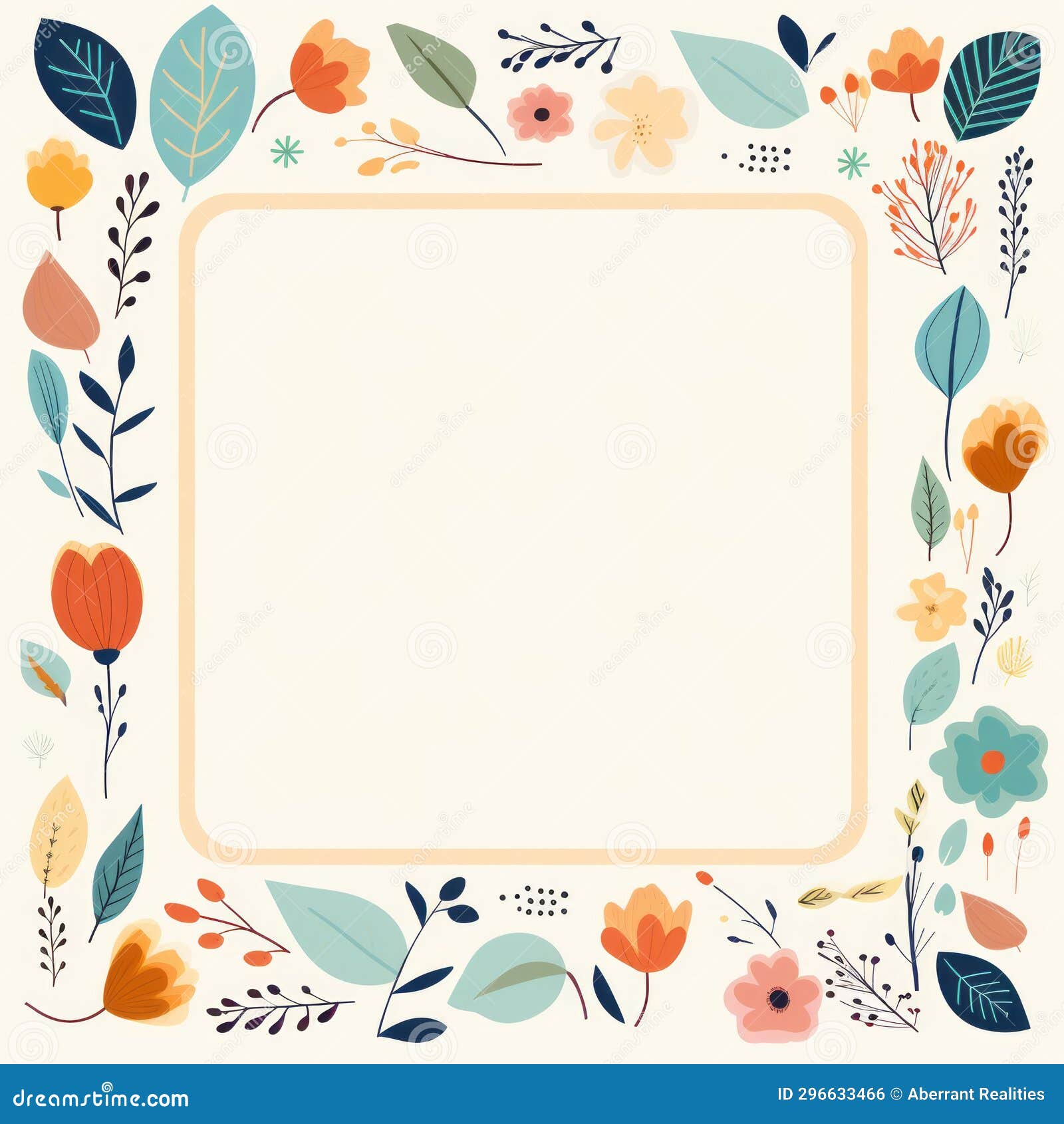 An Illustration of a Square Frame with Flowers and Leaves Stock ...