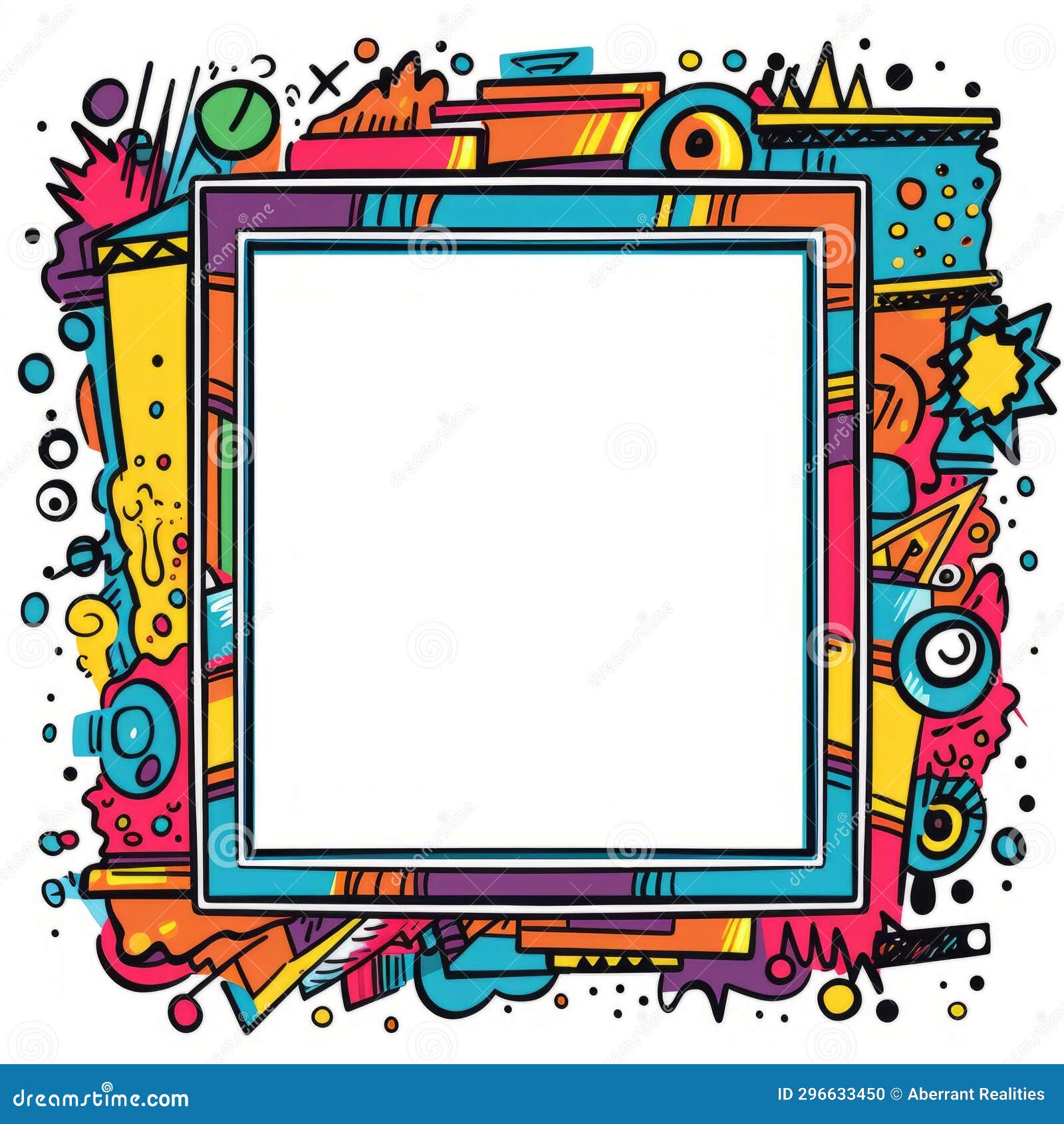 An Illustration of a Square Frame Surrounded by Colorful Objects Stock ...