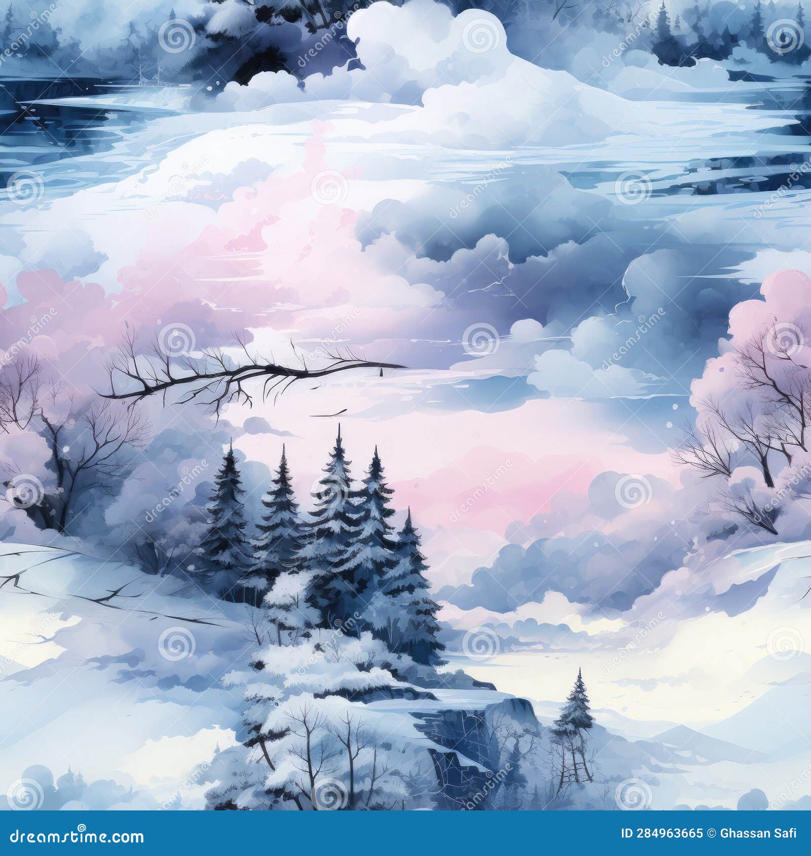 A Winter Seamless Pattern Scene Stock Illustration - Illustration of ...