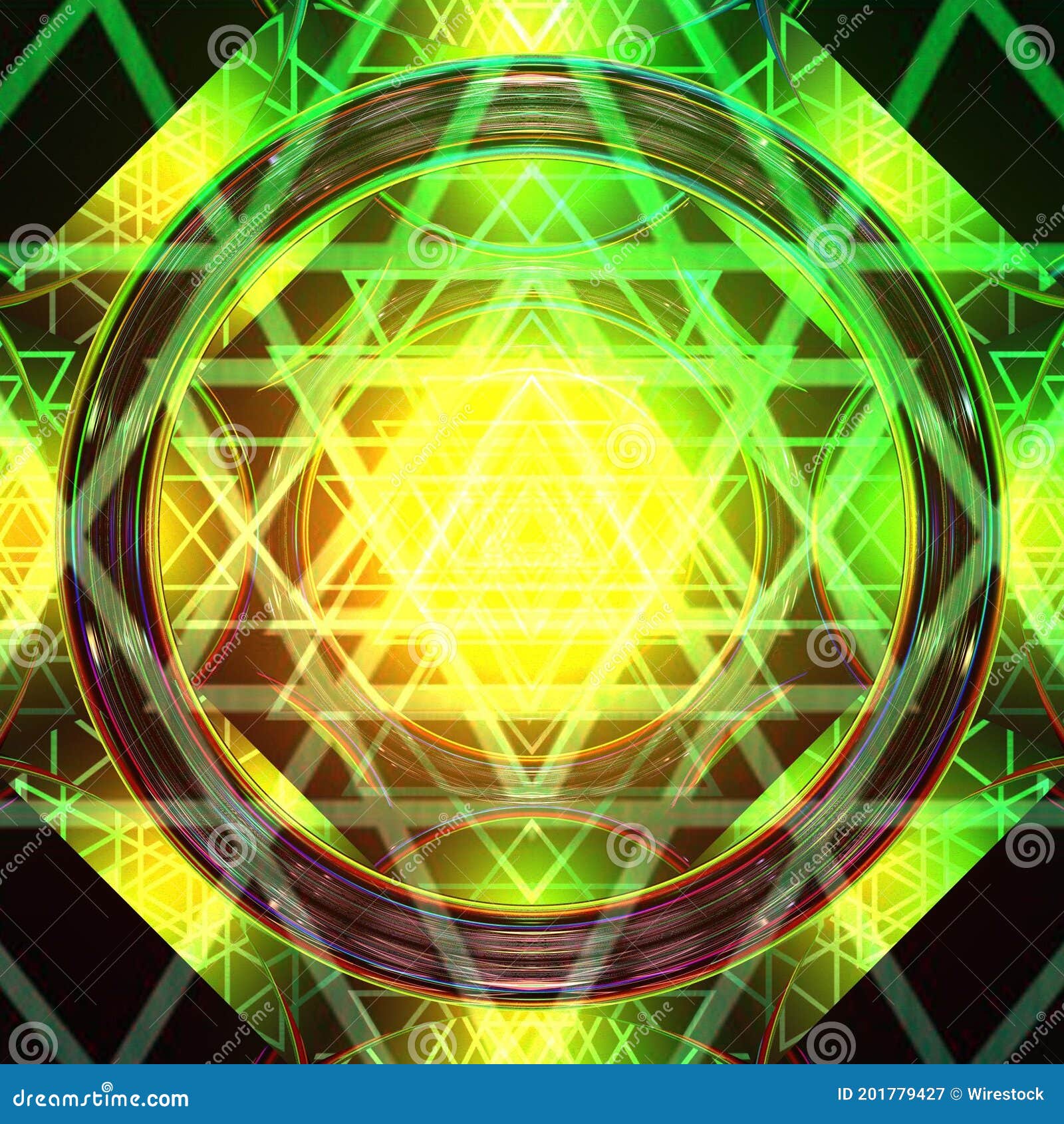 Illustration of a Sri Yantra Pattern with Neon Lights Against a Dark ...