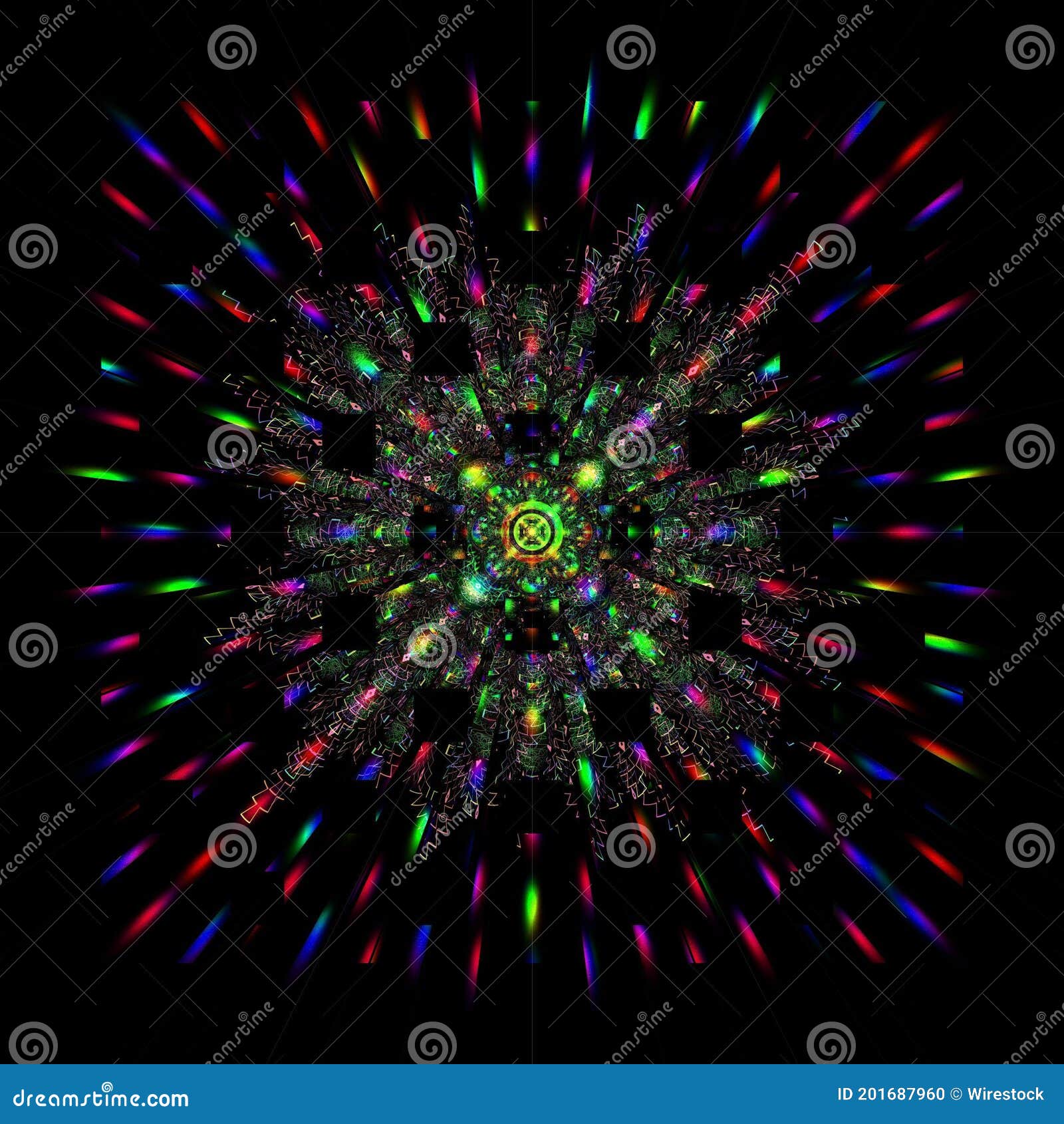 Illustration of a Sri Yantra Pattern with Neon Lights on a Dark ...
