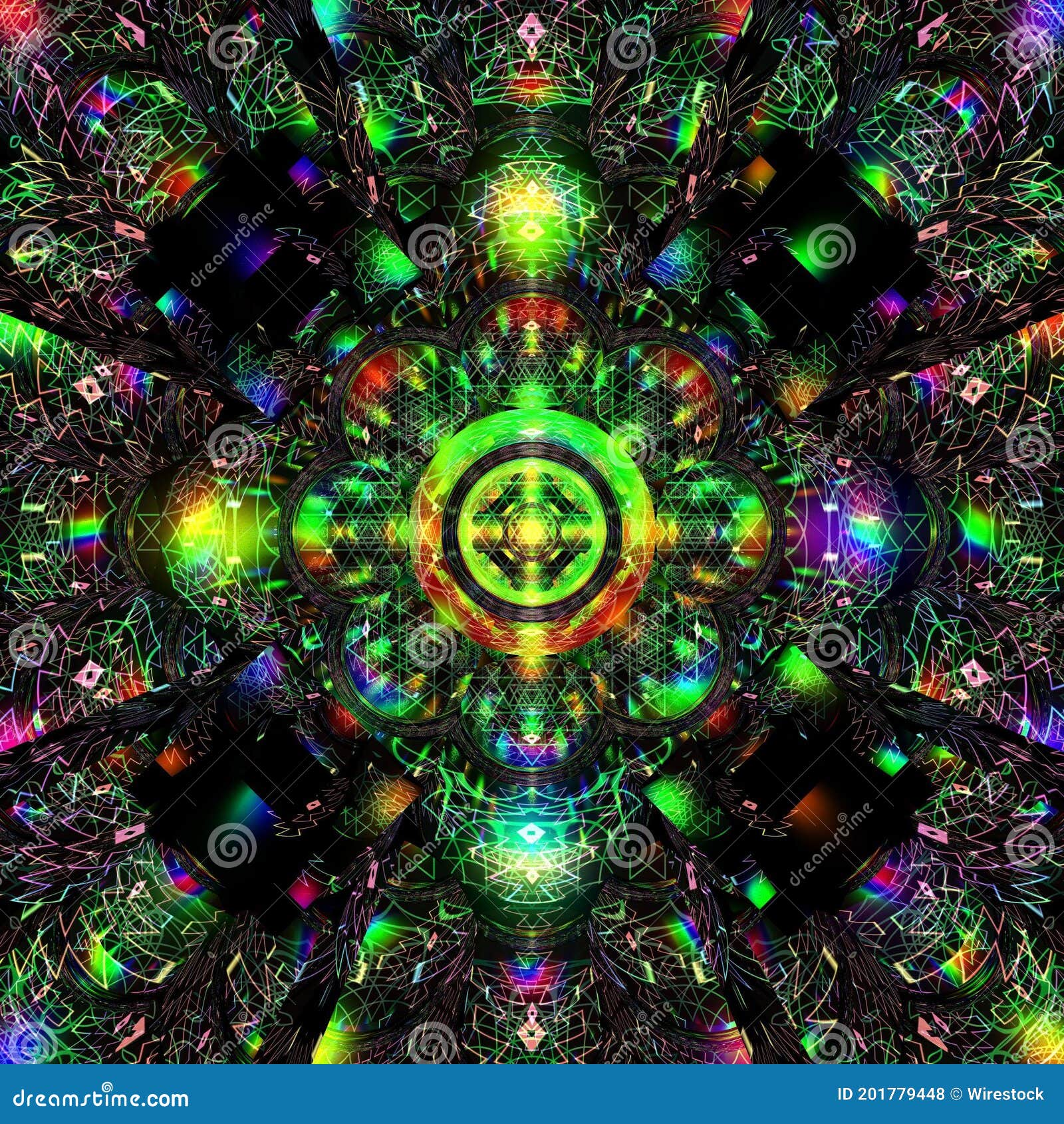 Illustration of a Sri Yantra Pattern with Neon Lights on a Dark ...