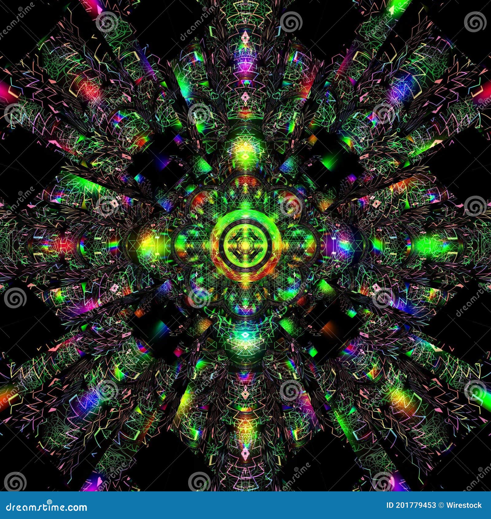 Illustration of a Sri Yantra Pattern with Neon Lights on a Dark ...