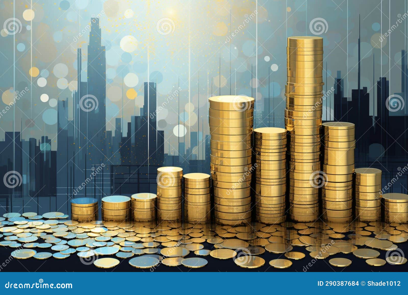 A Stack of Gold Stack of Gold Coins on a Directional Graph Stock ...