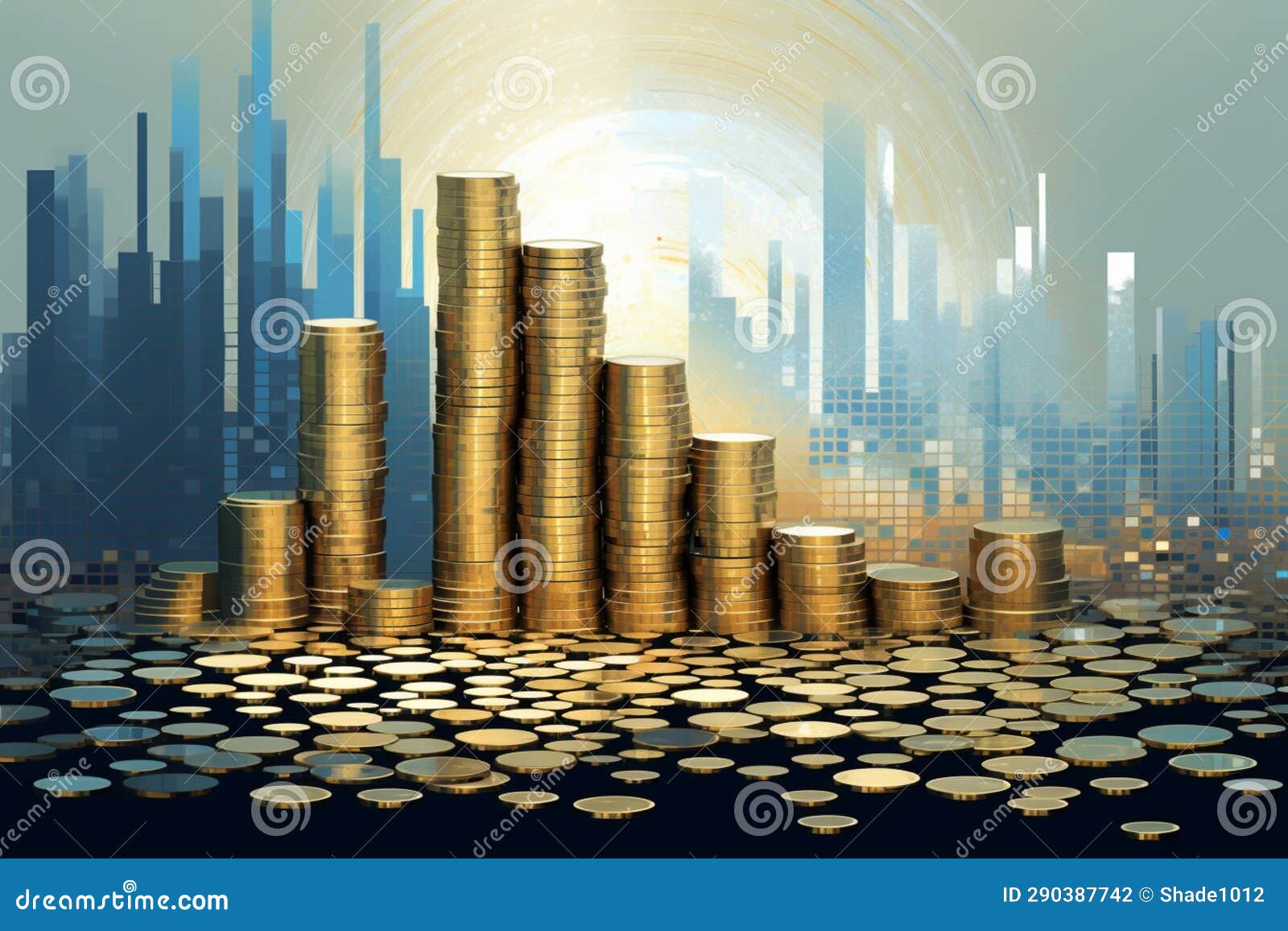 A Stack of Gold Stack of Gold Coins on a Directional Graph Stock ...