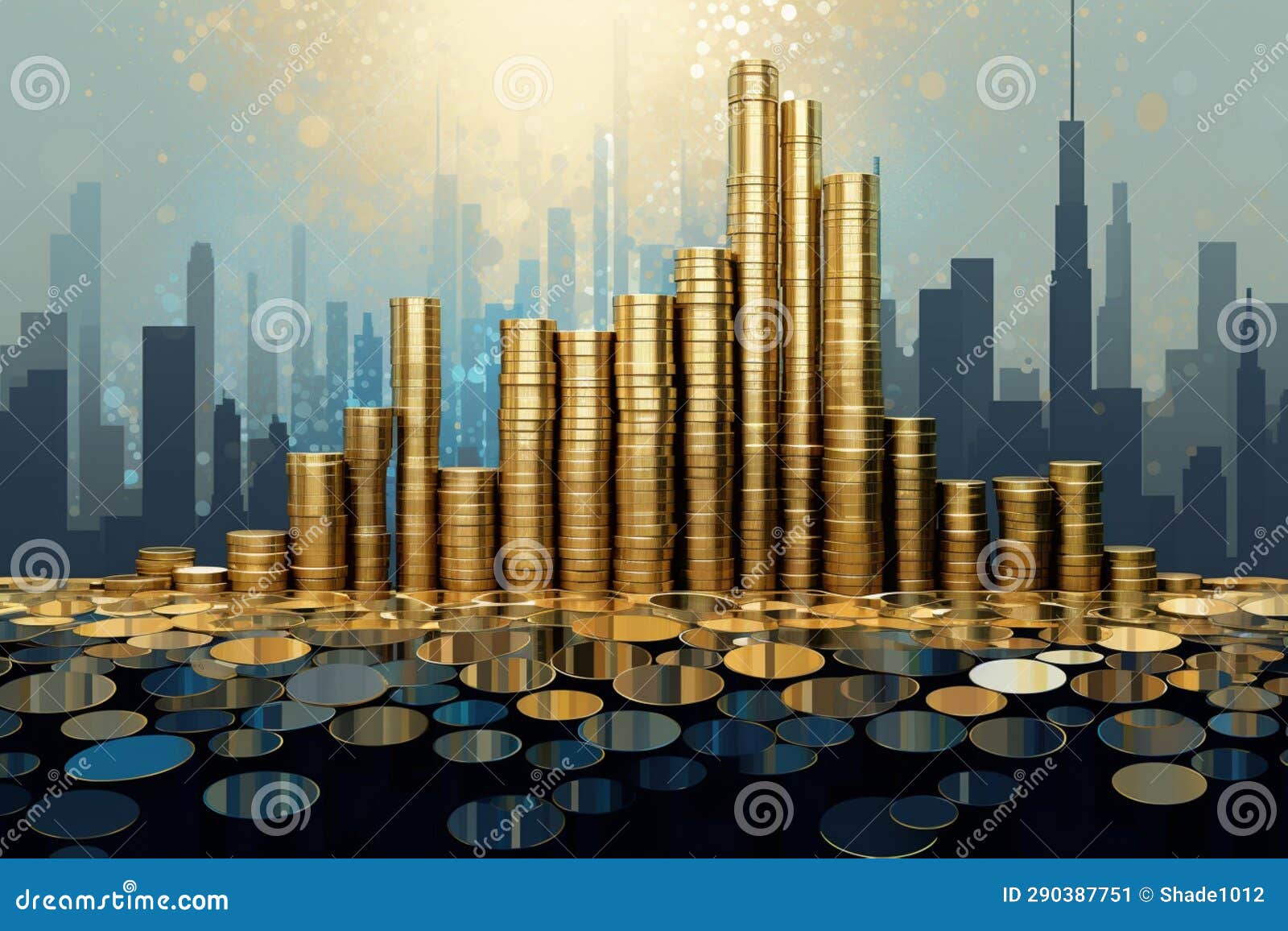 A Stack of Gold Stack of Gold Coins on a Directional Graph Stock ...