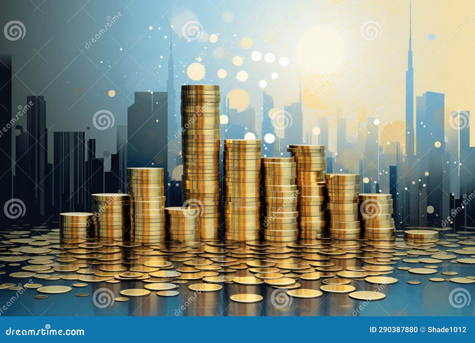 A Stack of Gold Stack of Gold Coins on a Directional Graph Stock ...