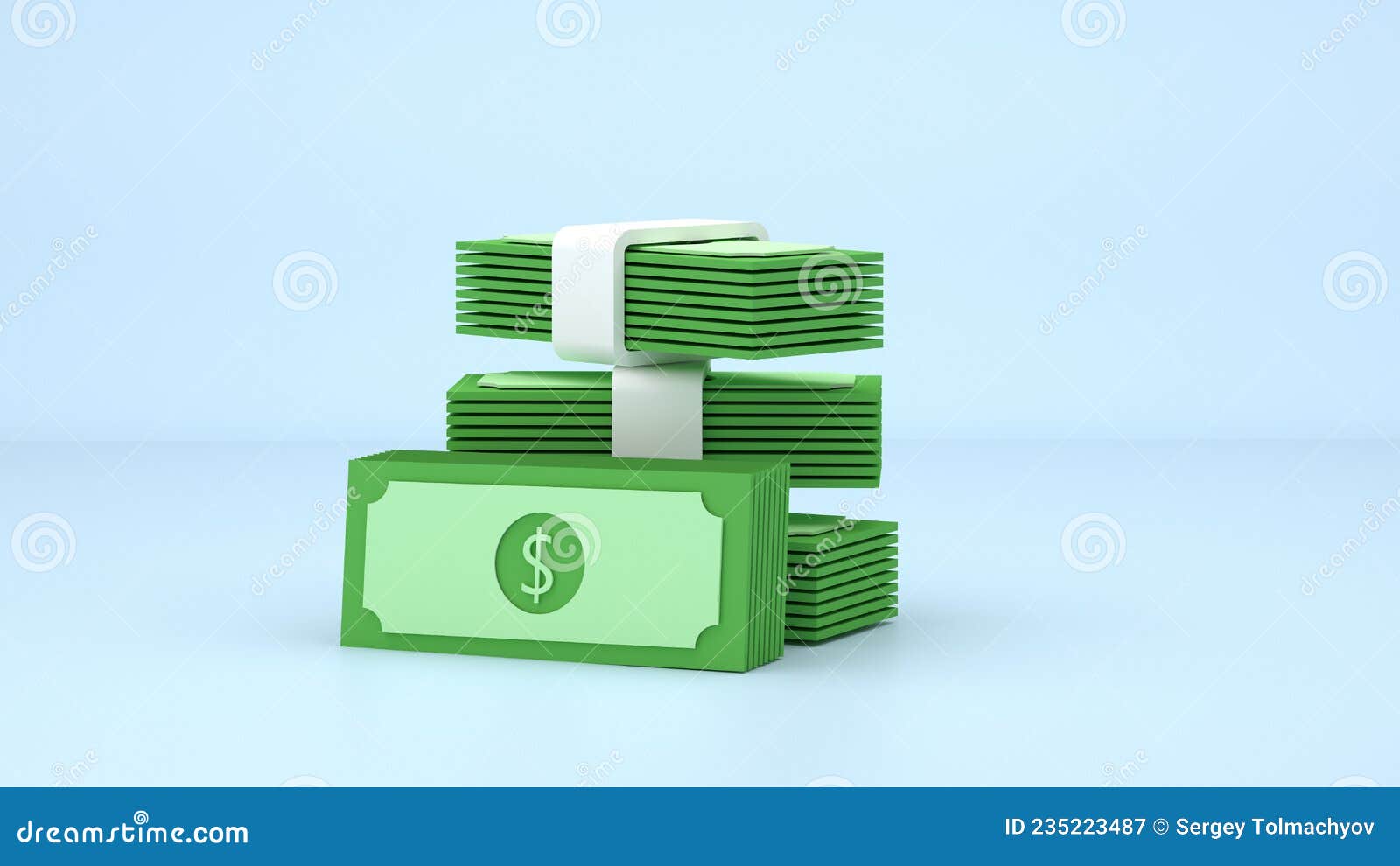 Illustration of a Stack of Money on Blue Background. 3D Render Stock ...