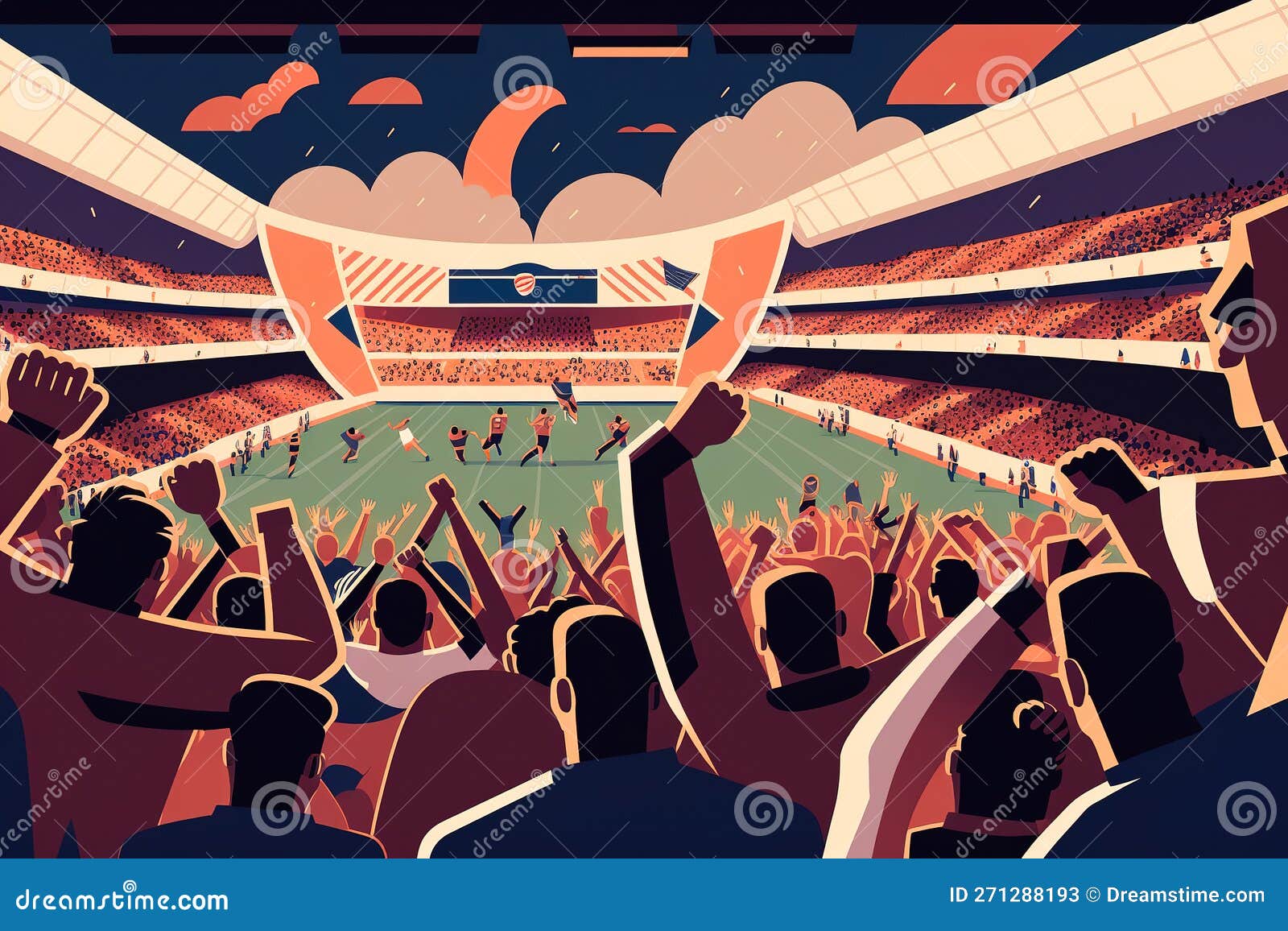 Illustration of a Stadium during a Match with Fans Visible. Stock ...