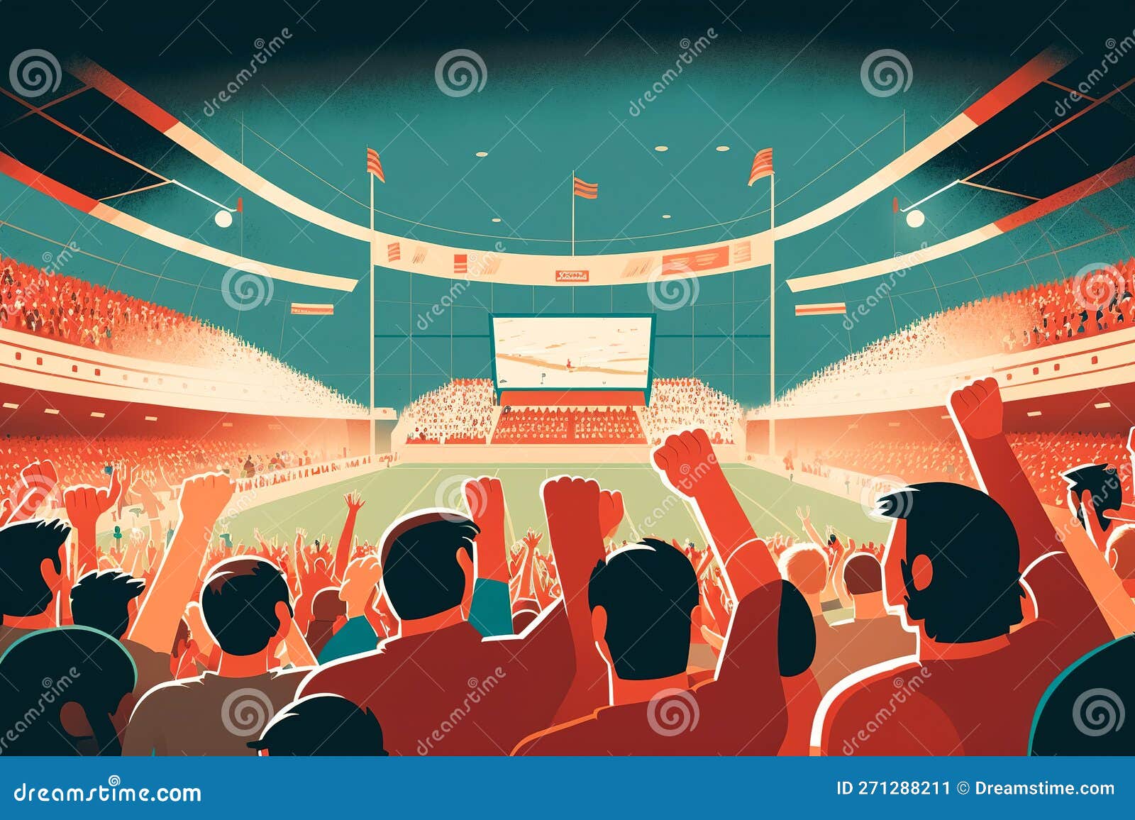 Illustration of a Stadium during a Match with Fans Visible. Stock ...