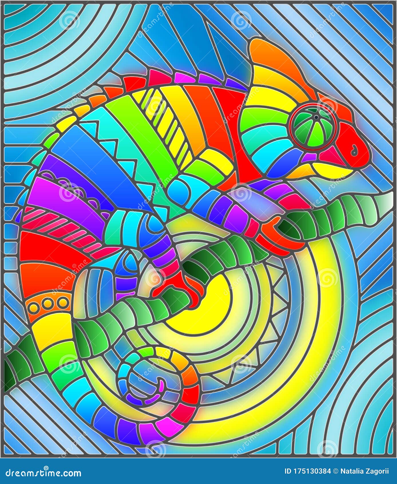 Stained Glass Illustration with Abstract Geometric Rainbow Chameleon ...