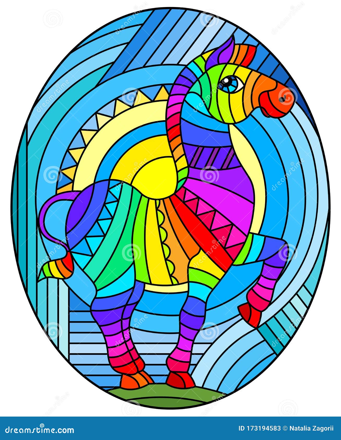 Stained Glass Illustration with Abstract Geometric Rainbow Zebra, Oval ...