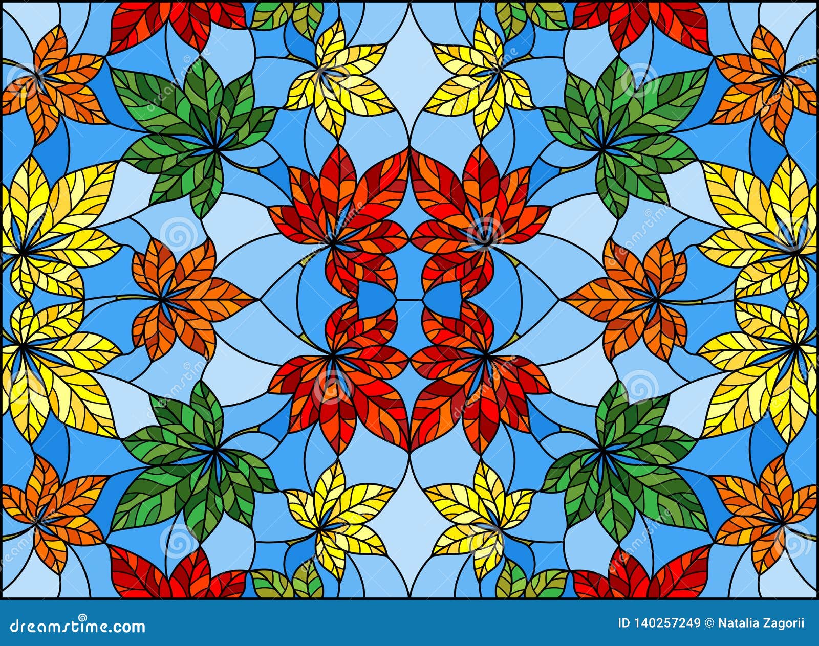 Stained Glass Illustration with Abstract Leaf Pattern, Colorful Leaves ...