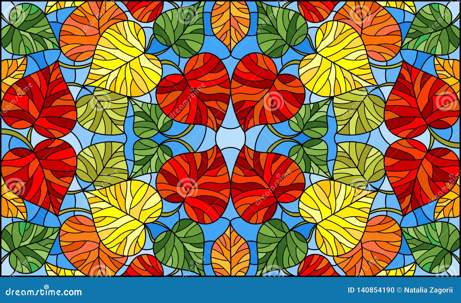 Stained Glass Illustration with Abstract Leaf Pattern, Colorful Leaves ...