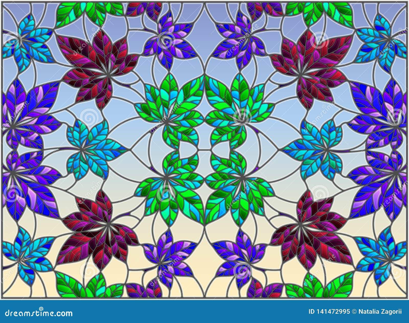 Stained Glass Illustration with Abstract Leaf Pattern, Colorful Leaves ...