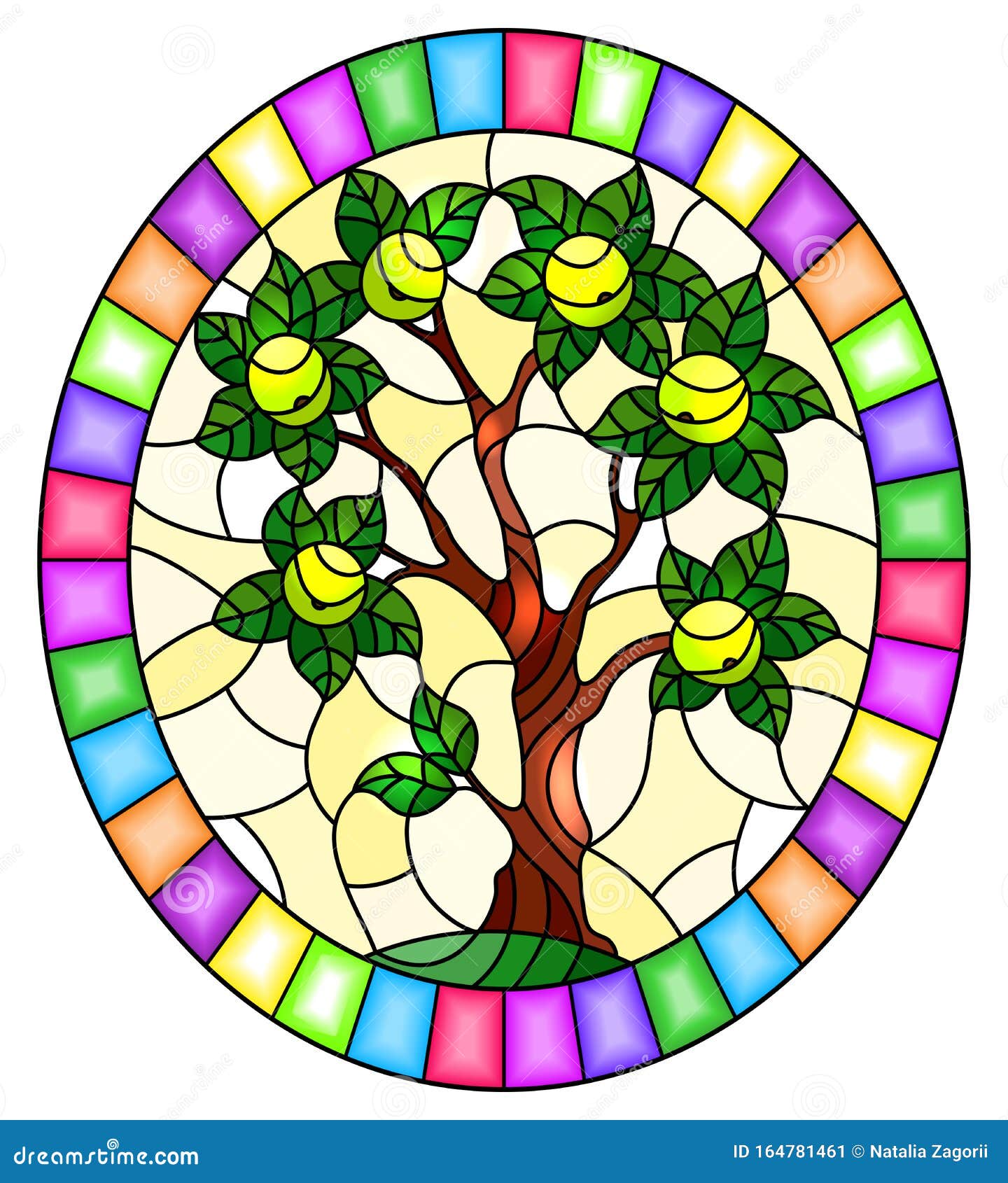 Stained Glass Illustration with an Apple Tree Standing Alone on a Hill ...