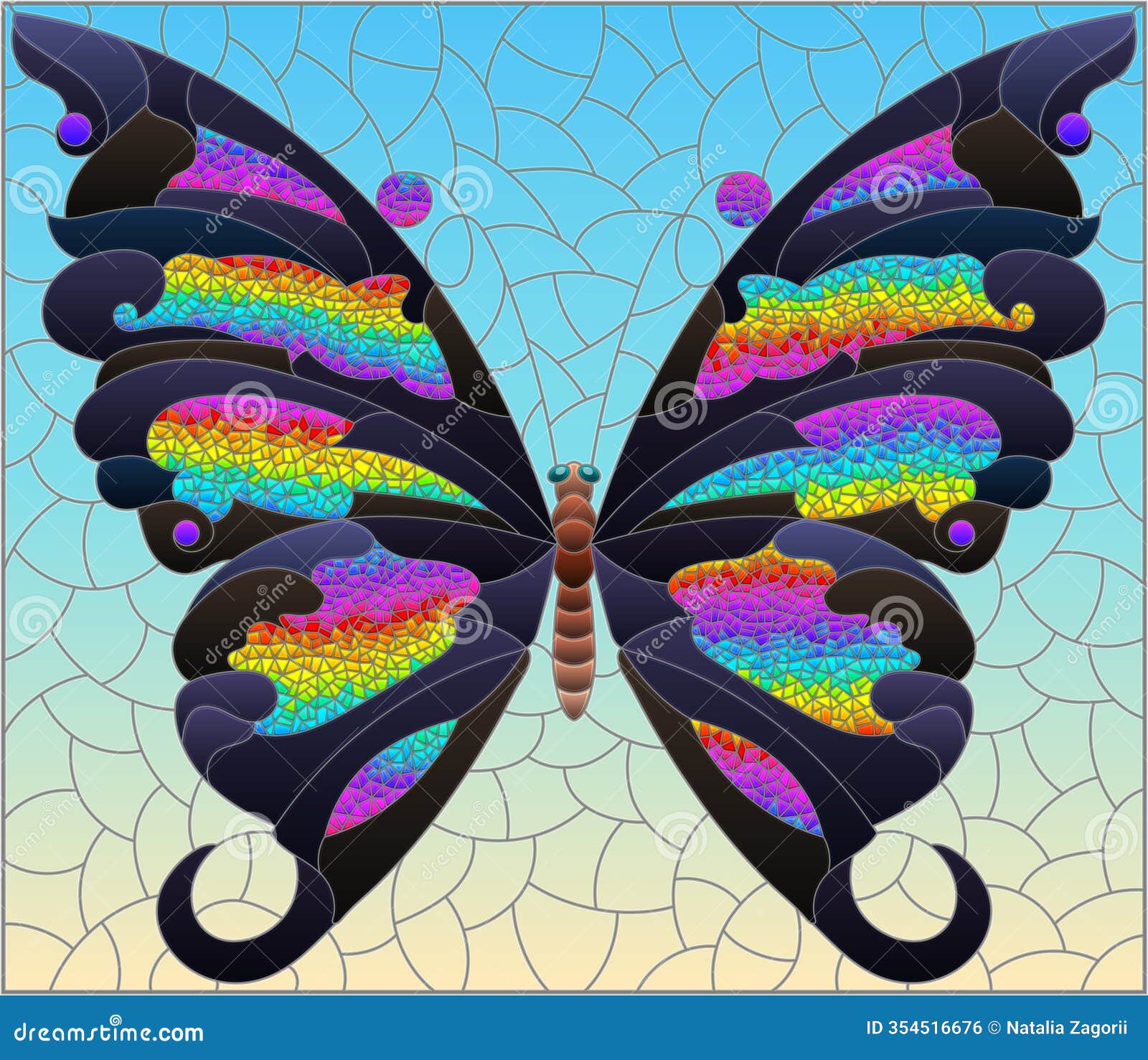 An Illustration in Stained Glass Style with a Bright Butterfly on a ...