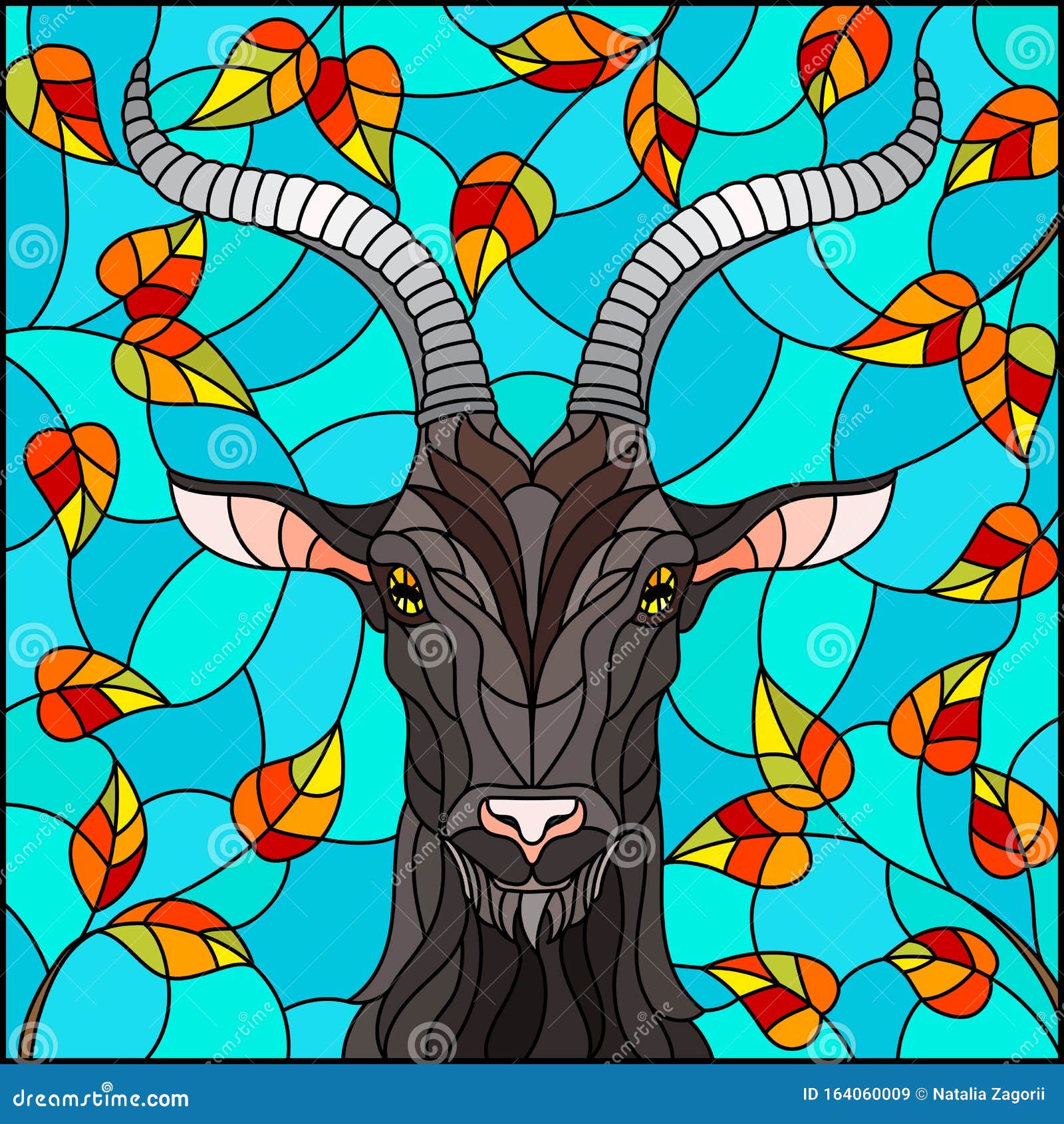 Stained Glass Illustration with Goat Head,on the Background of Autumn ...