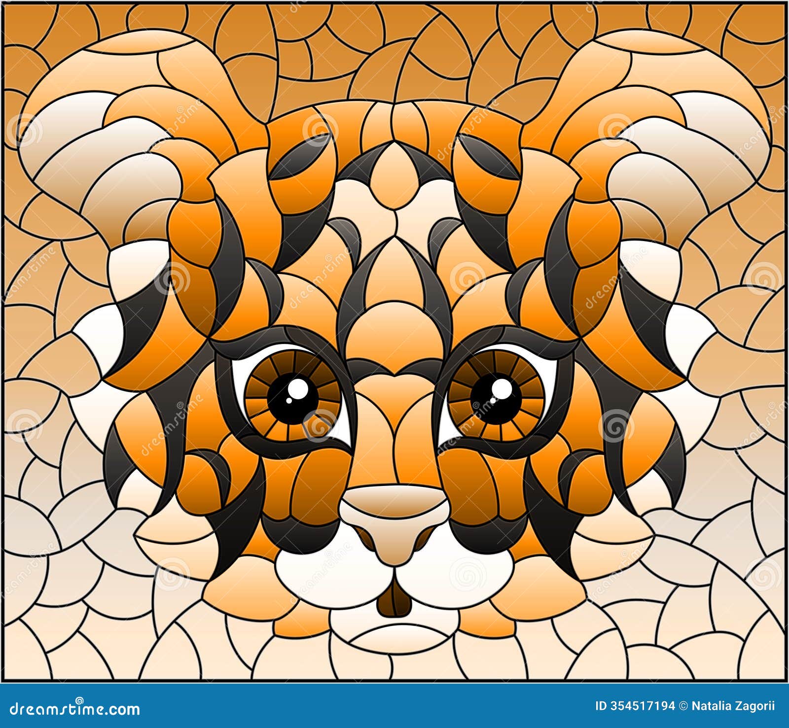 Illustration in Stained Glass Style Painting with a Tiger S Head on a ...