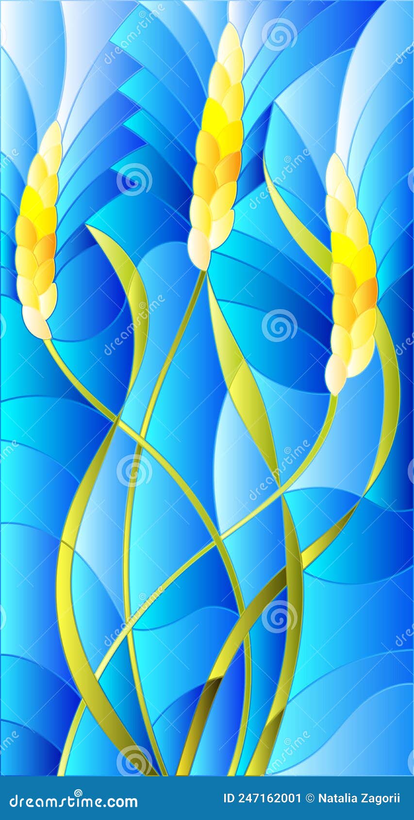Stained Glass Illustration With Spikes Of Cereal Plants On A Blue ...