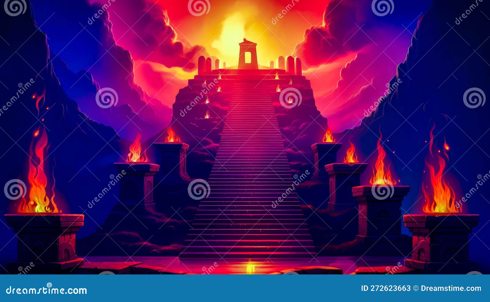 An Illustration of Stairway Leading Up To Fire. Generative AI Stock ...