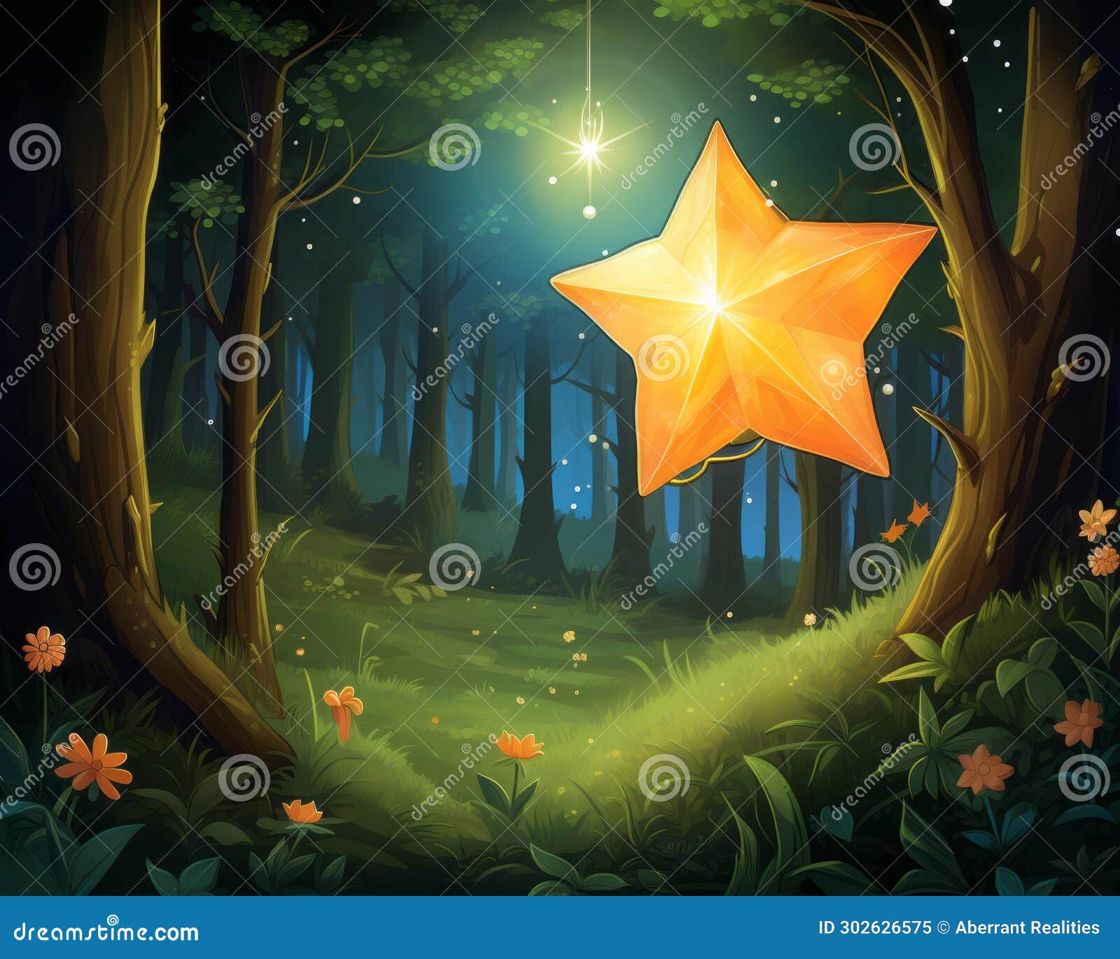 An Illustration of a Star in a Forest at Night Stock Illustration ...