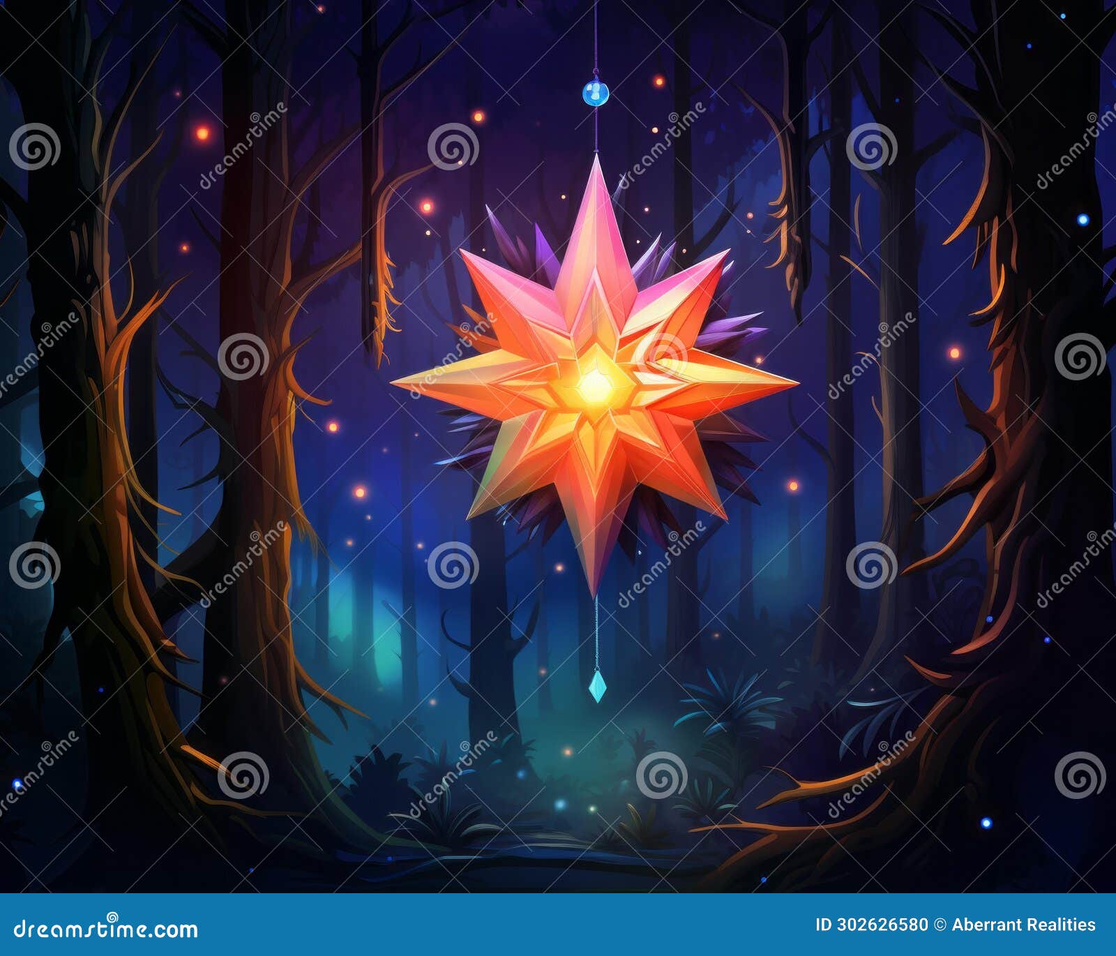 An Illustration of a Star in the Forest at Night Stock Illustration ...