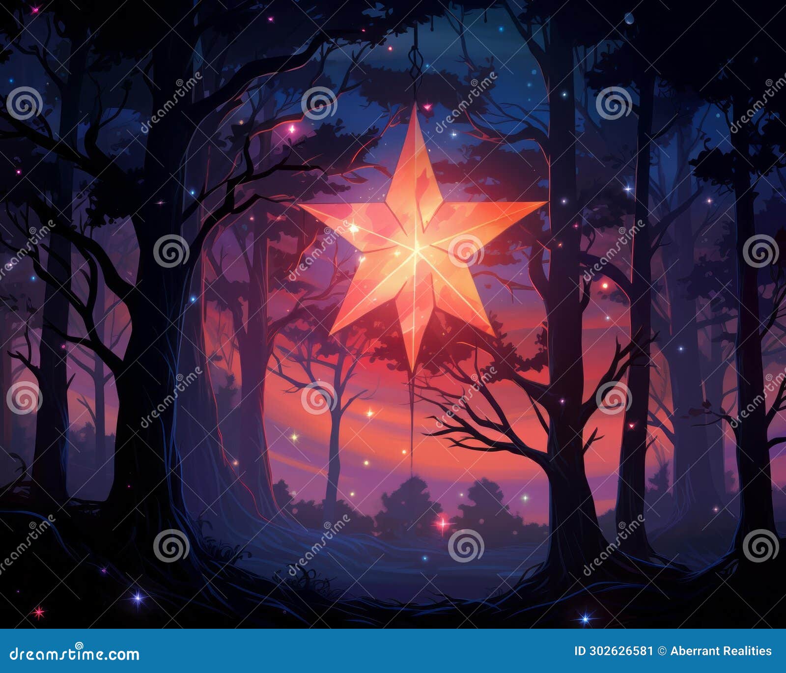 An Illustration of a Star in the Forest at Night Stock Illustration ...