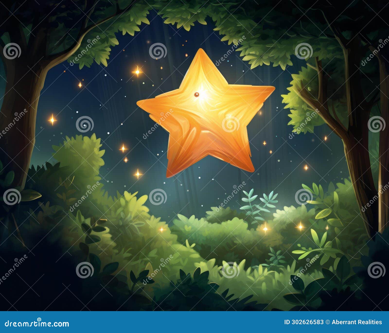 An Illustration of a Star in the Forest at Night Stock Illustration ...