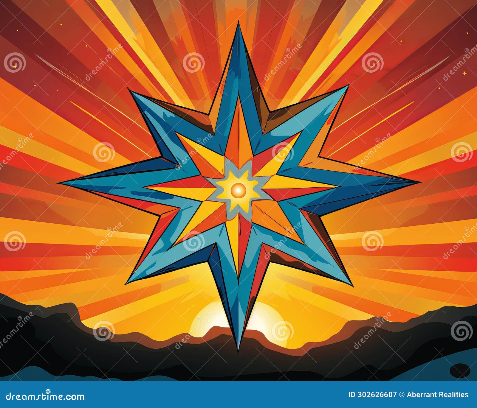 An Illustration of a Star in the Sky with a Sun in the Background Stock ...