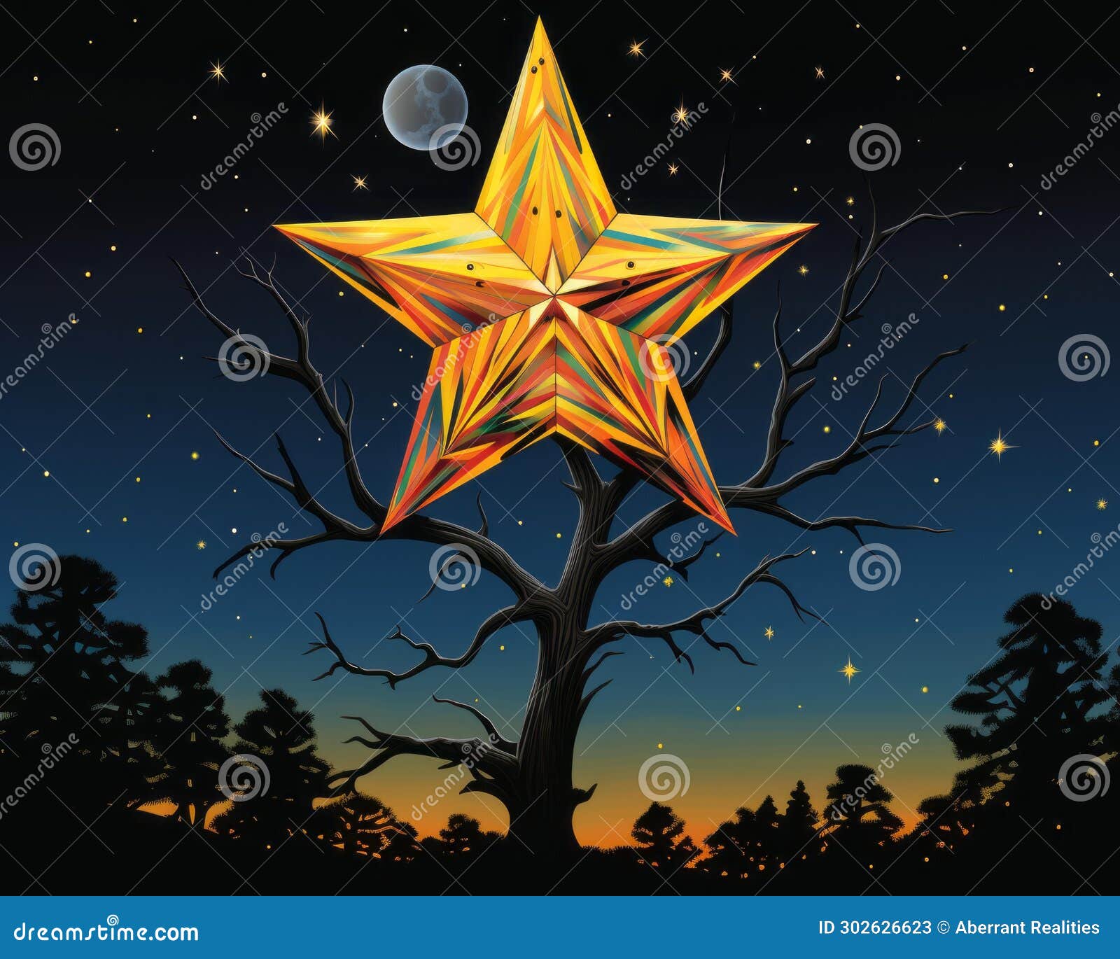 An Illustration of a Star on Top of a Tree Stock Illustration ...