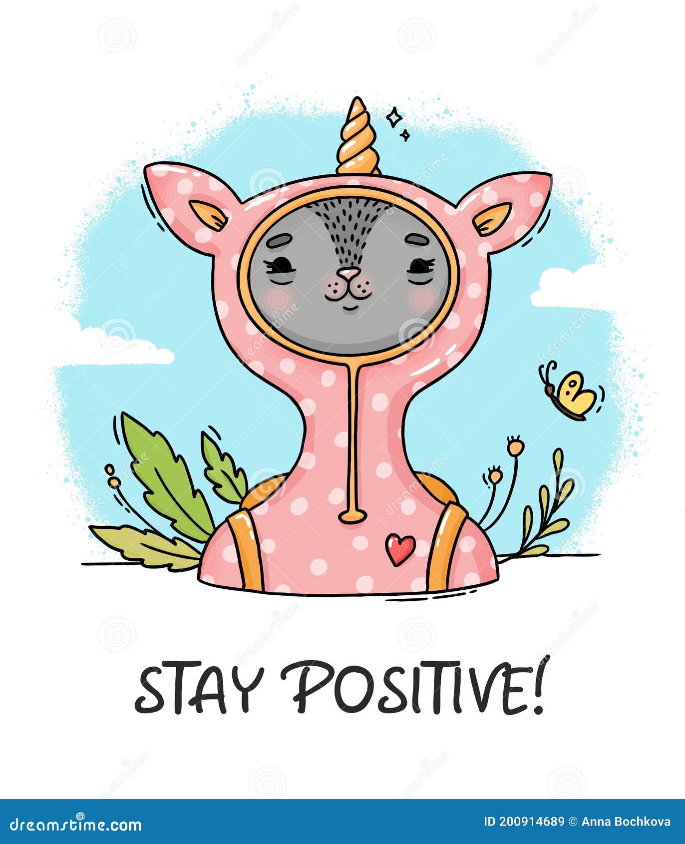 Illustration Stay Positive Cat in Unicorn Costume Stock Vector ...