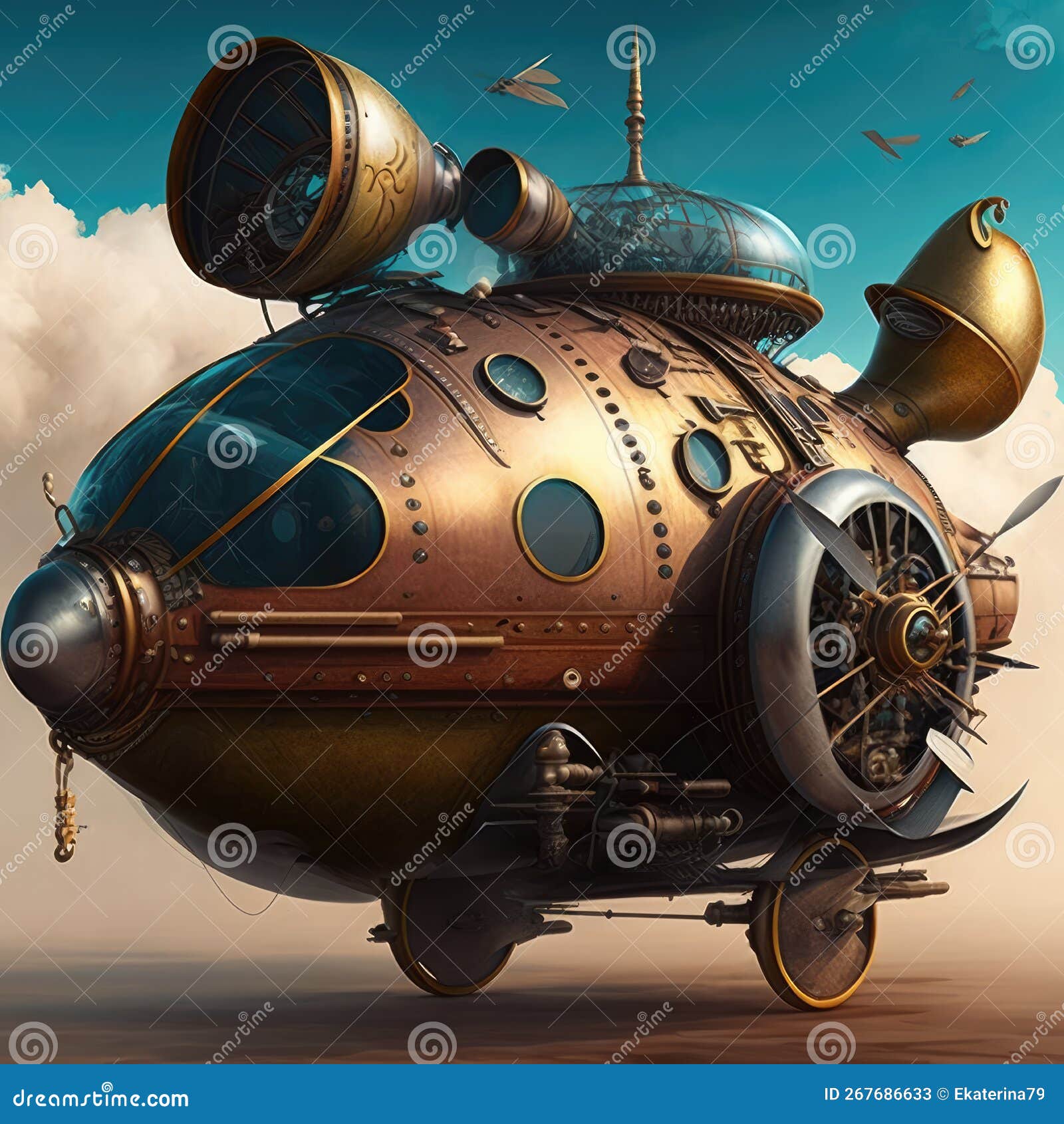 An Illustration of a Steampunk Style Aircraft. Created with Generative ...