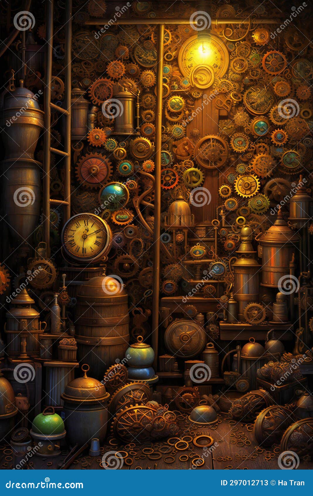 Illustration of a Steampunk Style Background with Gears and Lamps Stock ...