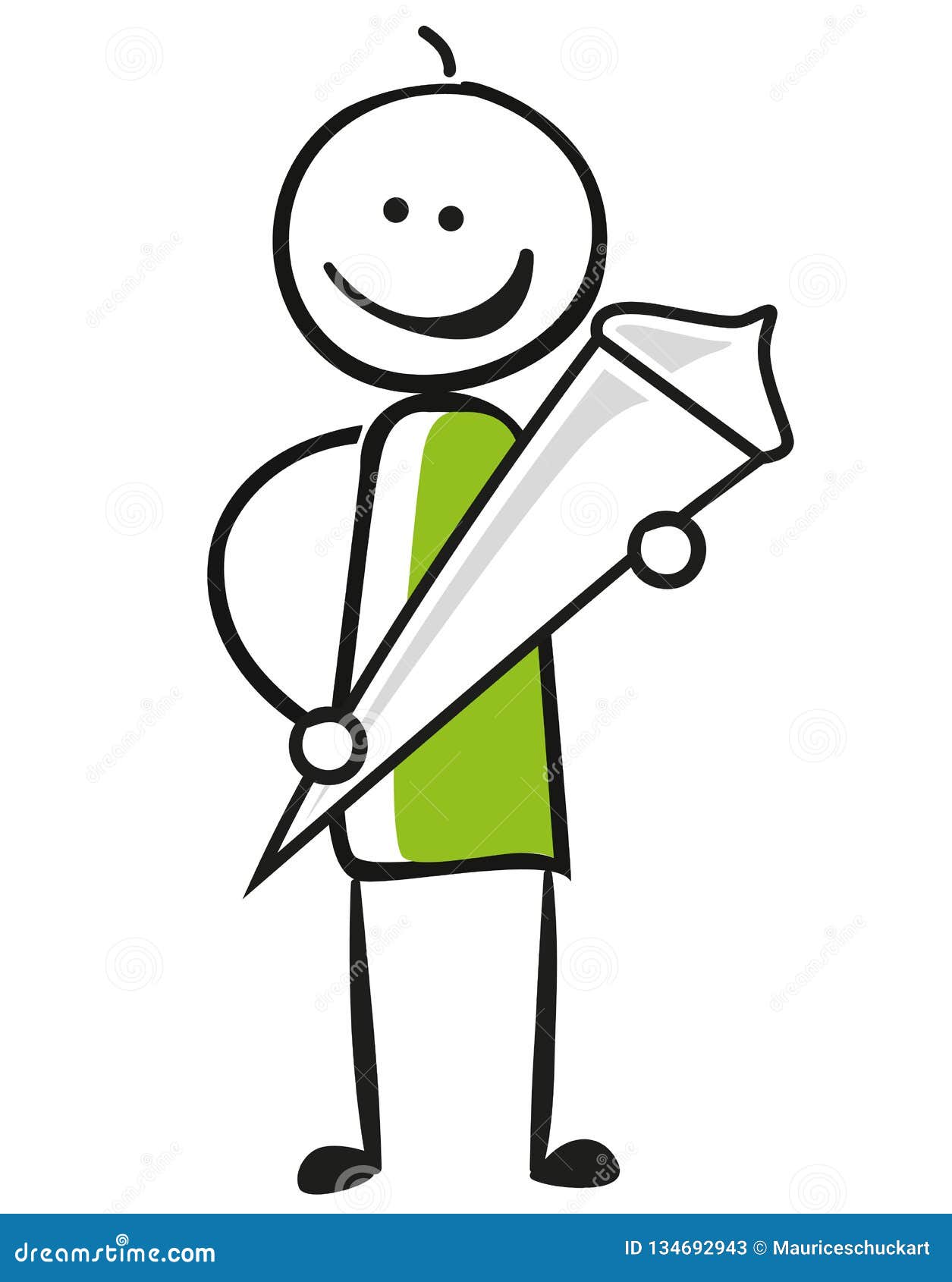 Illustration Stick Figure with Candy Cone or School Cone for First Day ...